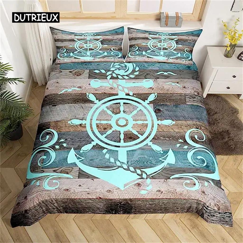 Anchor Duvet Cover Nautical Bedding Set Ship Anchor Chain with Lines ...