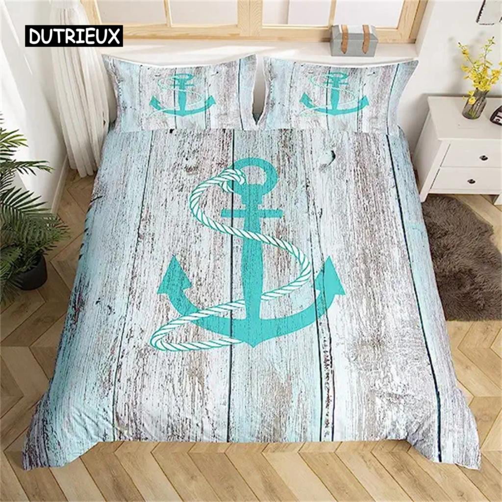 Anchor Duvet Cover Nautical Bedding Set Ship Anchor Chain with Lines ...