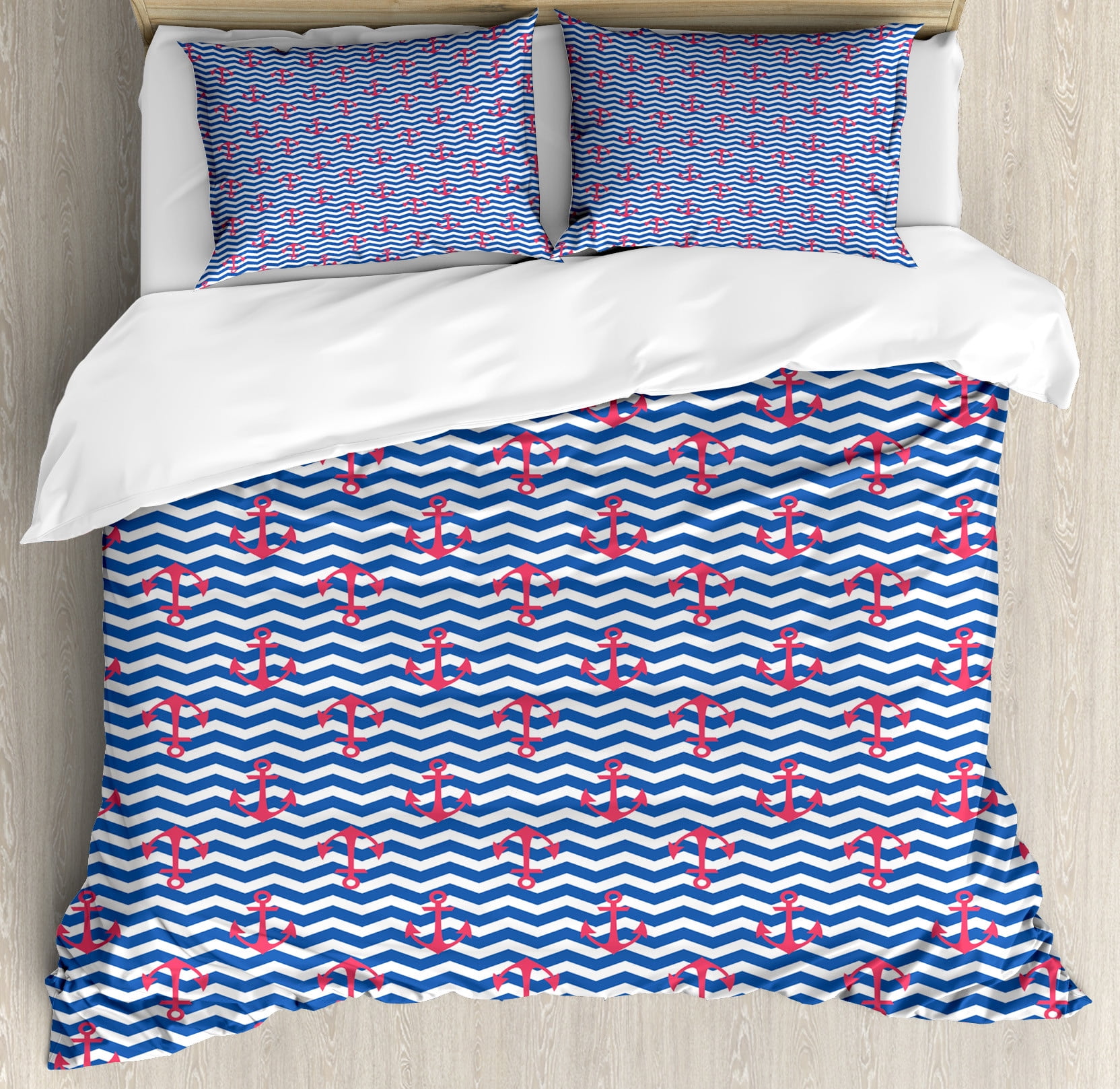 Anchor Duvet Cover Set, Geometric Design with Anchors Silhouettes on ...