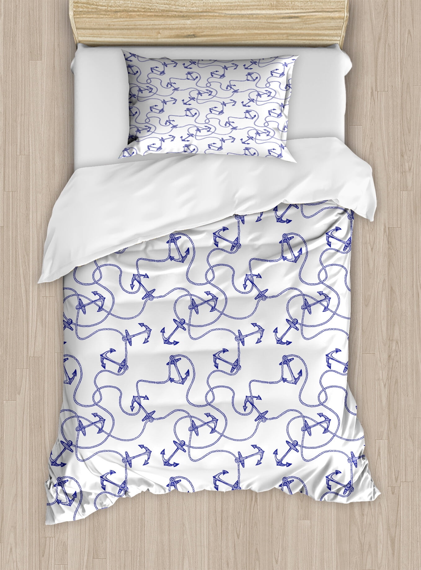 Anchor Duvet Cover Set, Hand Drawn Anchors and Entangled Nautical ...