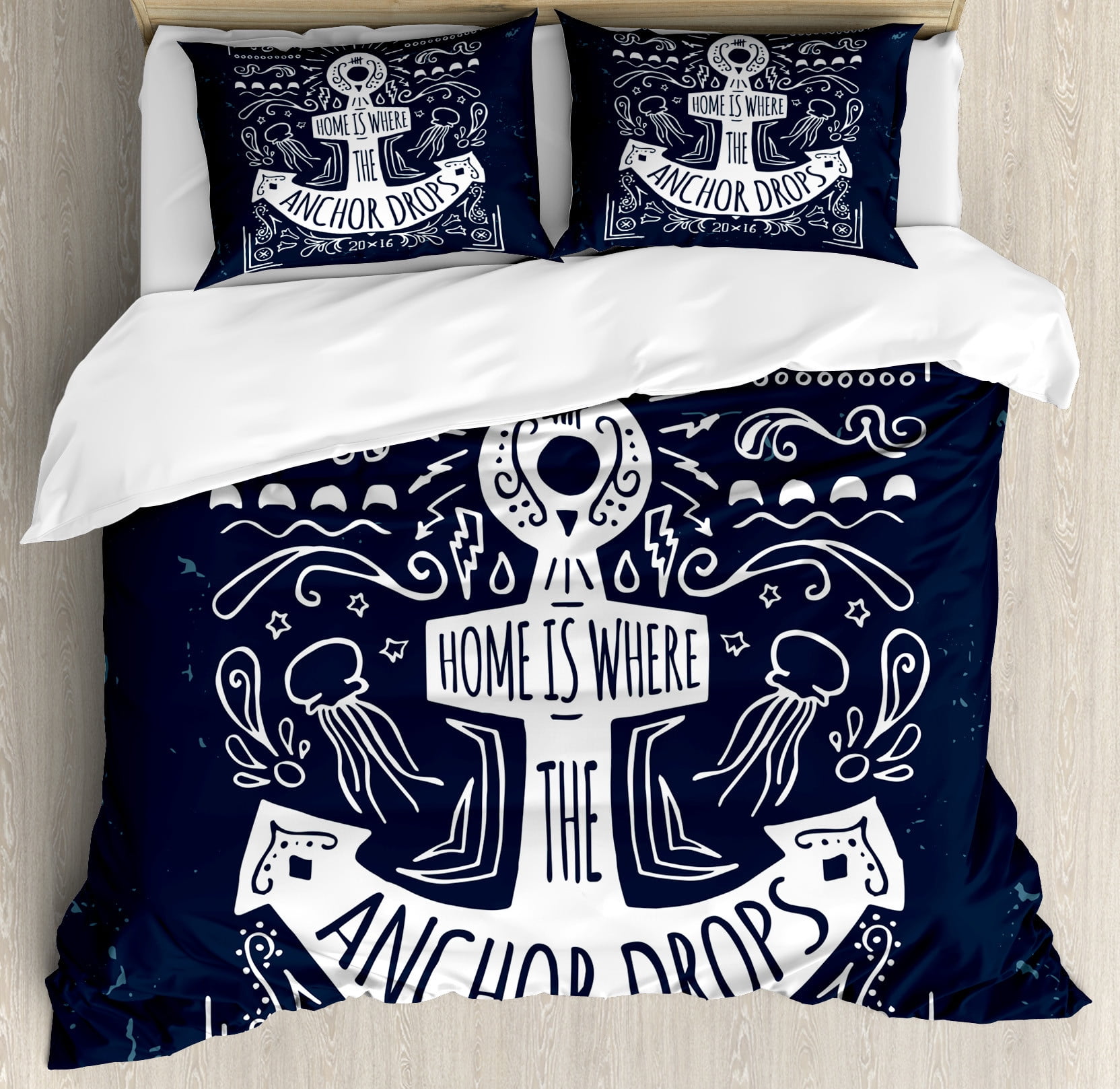 Anchor Duvet Cover Set, Hand Drawn Hipster Design with an Anchor and ...