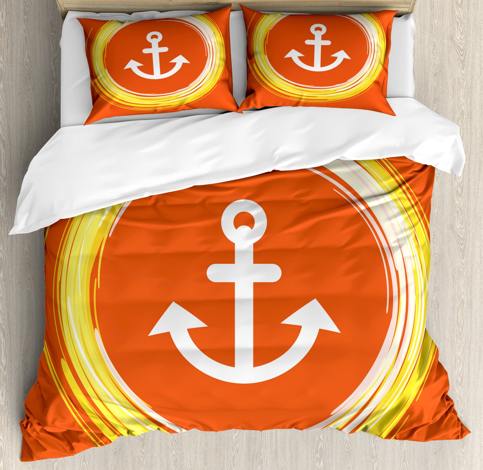 Anchor Duvet Cover Set, Anchor Image in a Circle Round Enlightened ...
