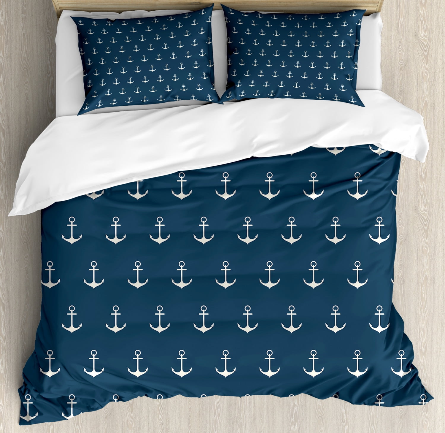 Anchor Duvet Cover Set King Size, Nautical Pattern with Classic Colors ...