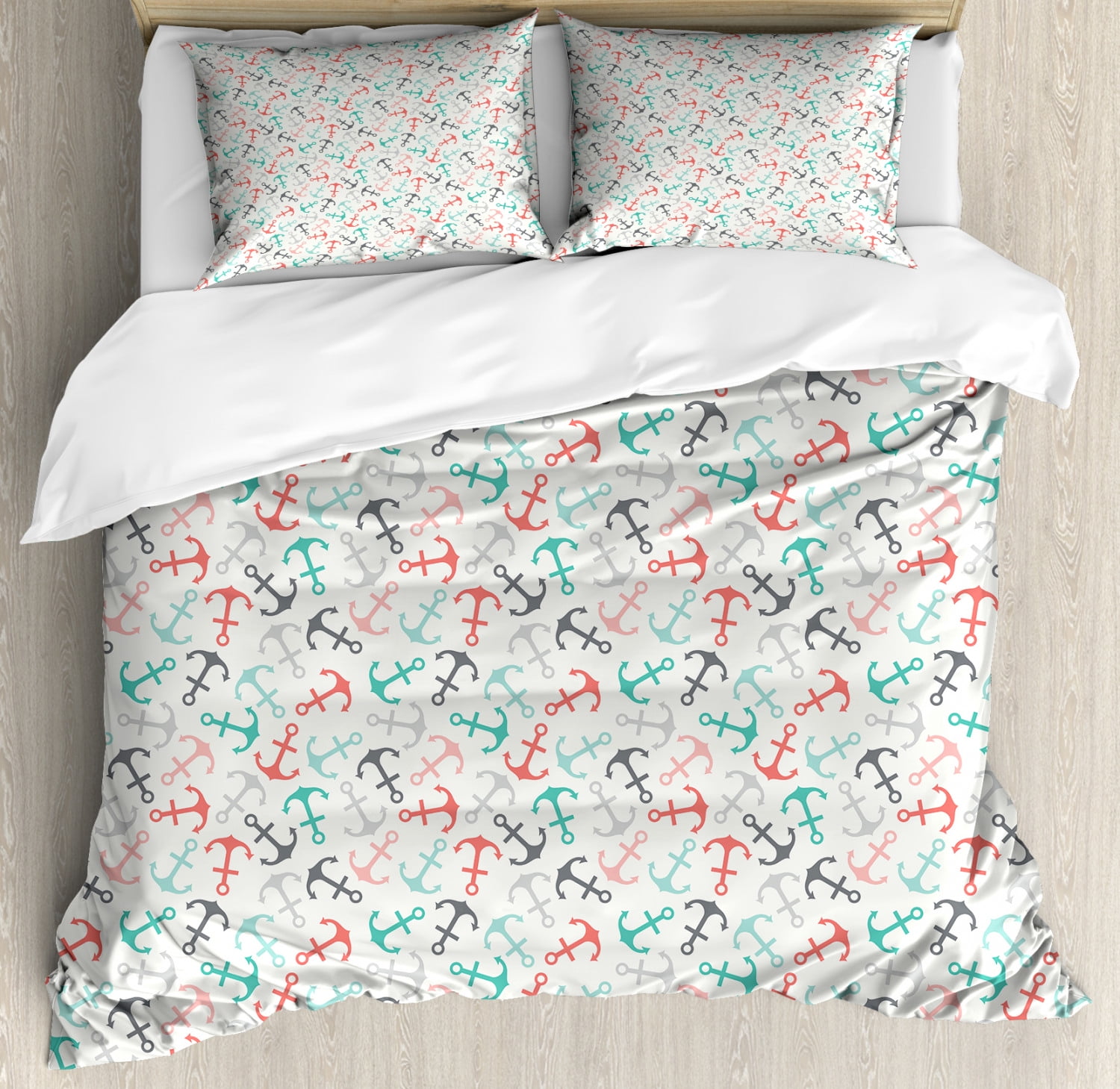 Anchor Duvet Cover Set King Size, Nautical Symbols in Retro Colors ...