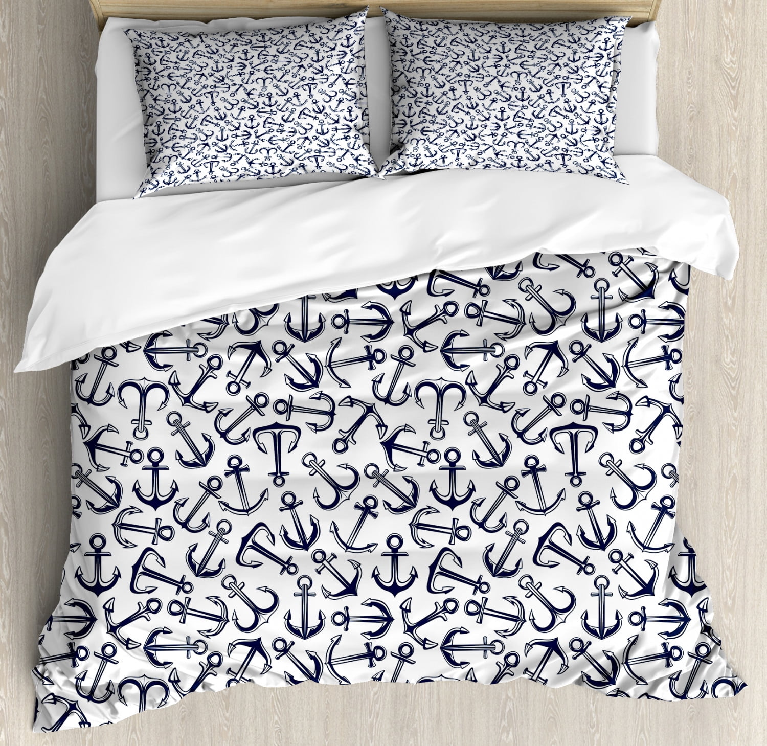 Anchor Duvet Cover Set King Size, Ships Anchors Randomly Scattered Over ...
