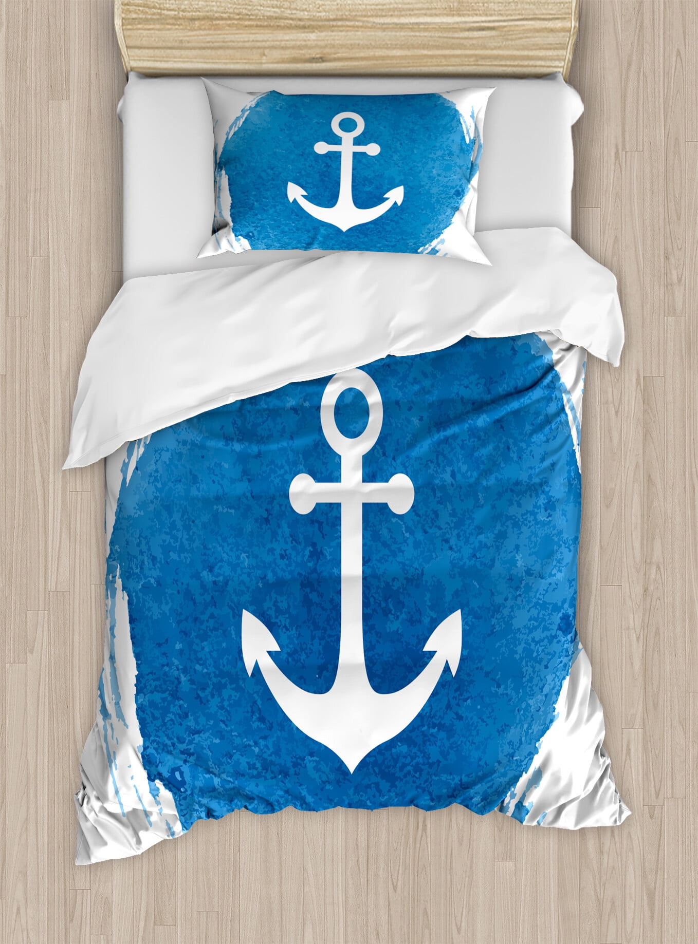 Anchor Duvet Cover Set, Marine Watercolors Effect Deep down Sea Stay ...
