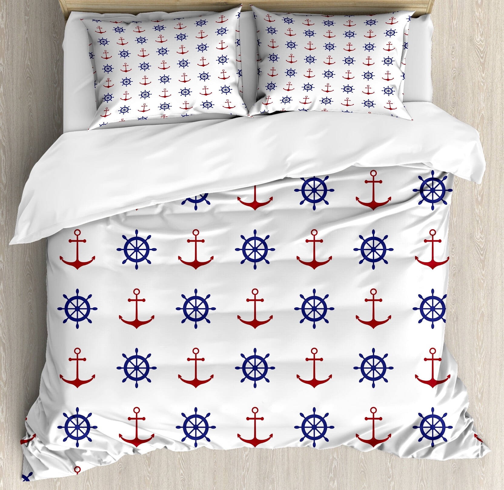 Anchor Duvet Cover Set, Maritime Design Anchors and Ship Wheels on the ...