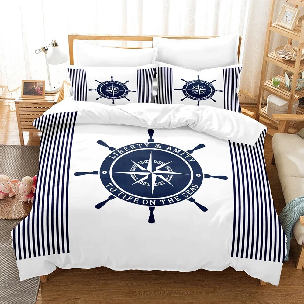 Anchor Duvet Cover Set Nautical Pattern Classic Colors and Anchors ...