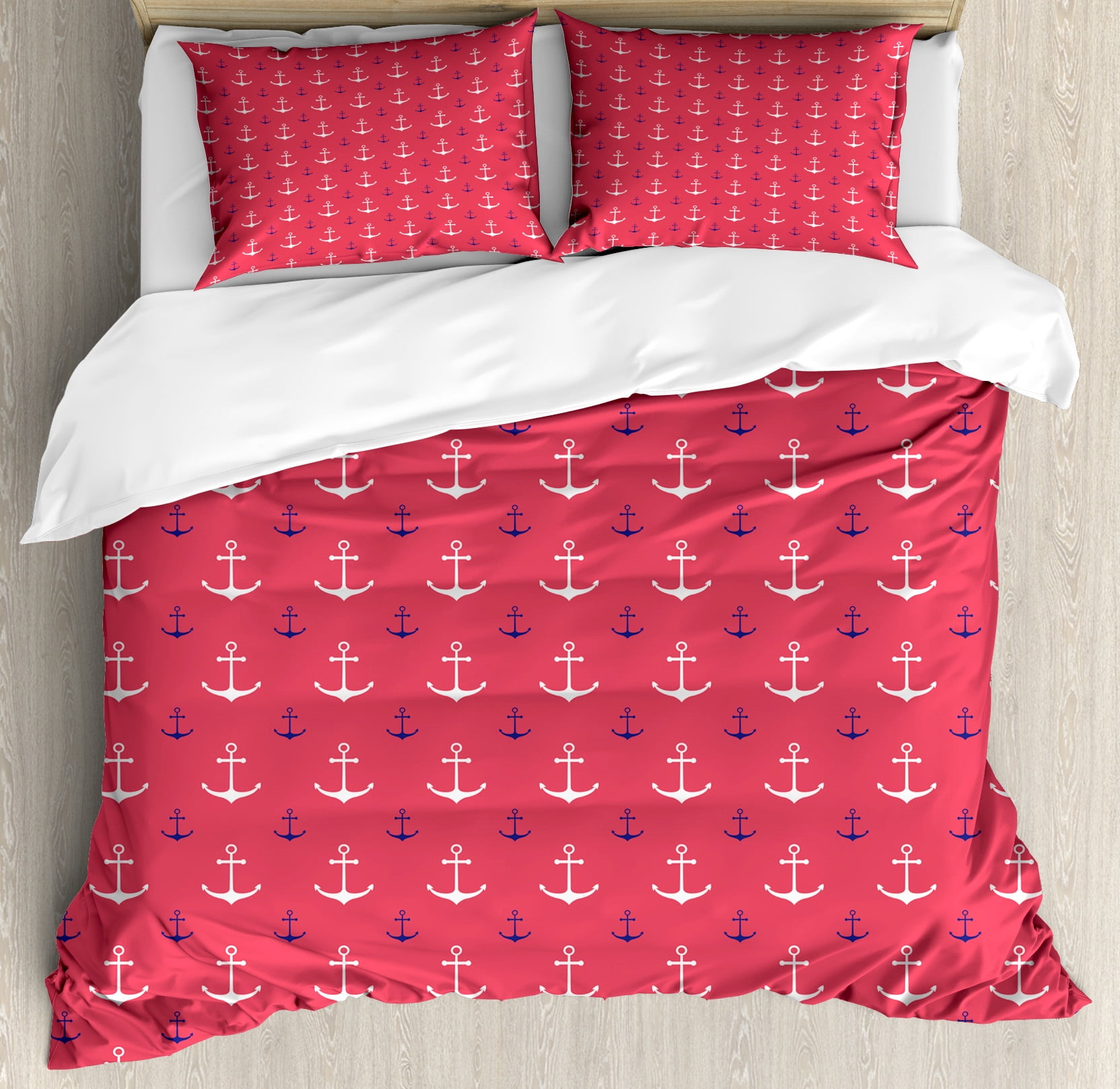 Anchor Duvet Cover Set, Pattern with Symmetric Nautical Items Ocean ...