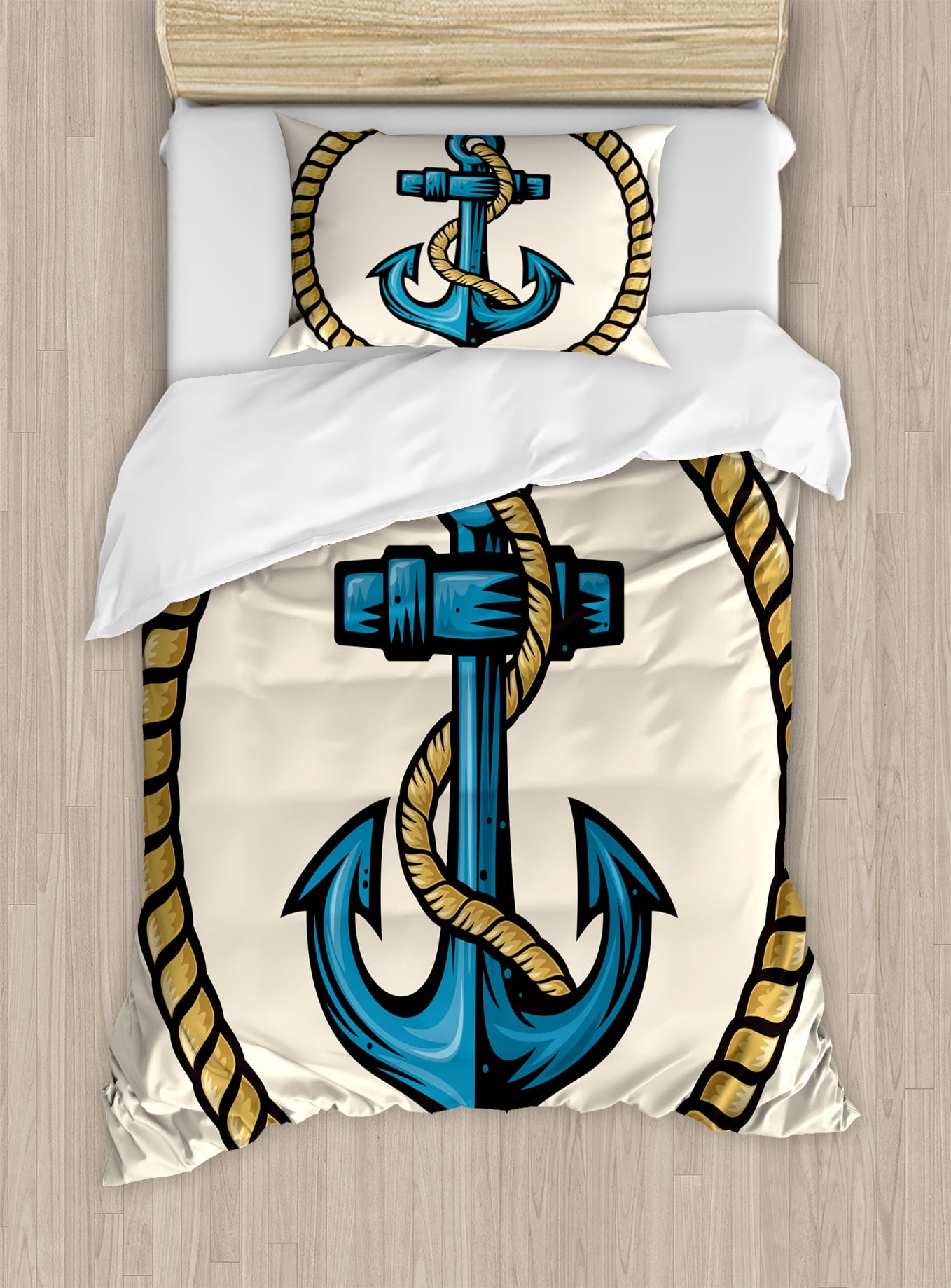 Anchor Duvet Cover Set, Sailor Design Circular and Marine Motif Antique ...