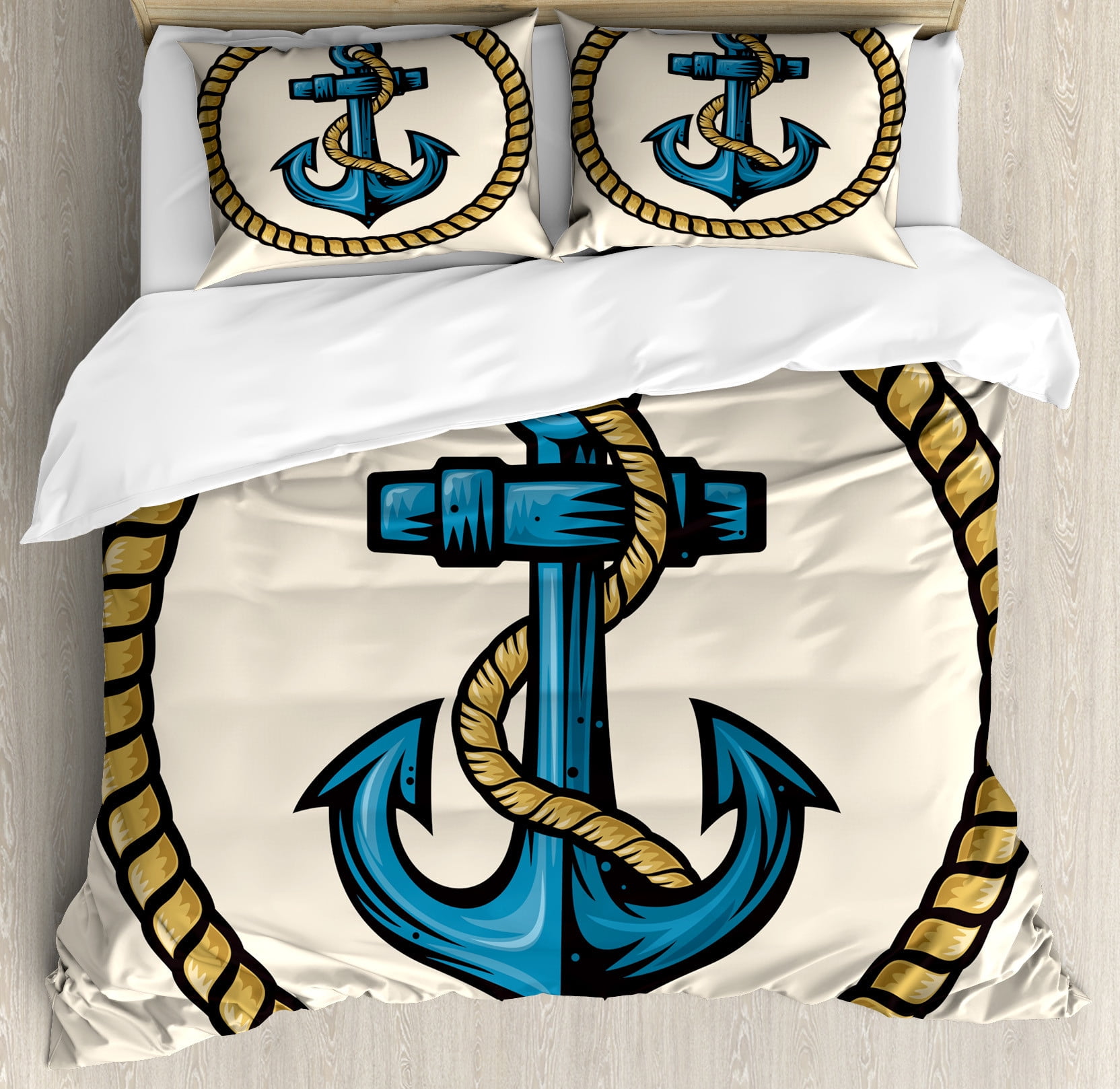 Anchor Duvet Cover Set, Sailor Design Circular and Marine Motif Antique ...