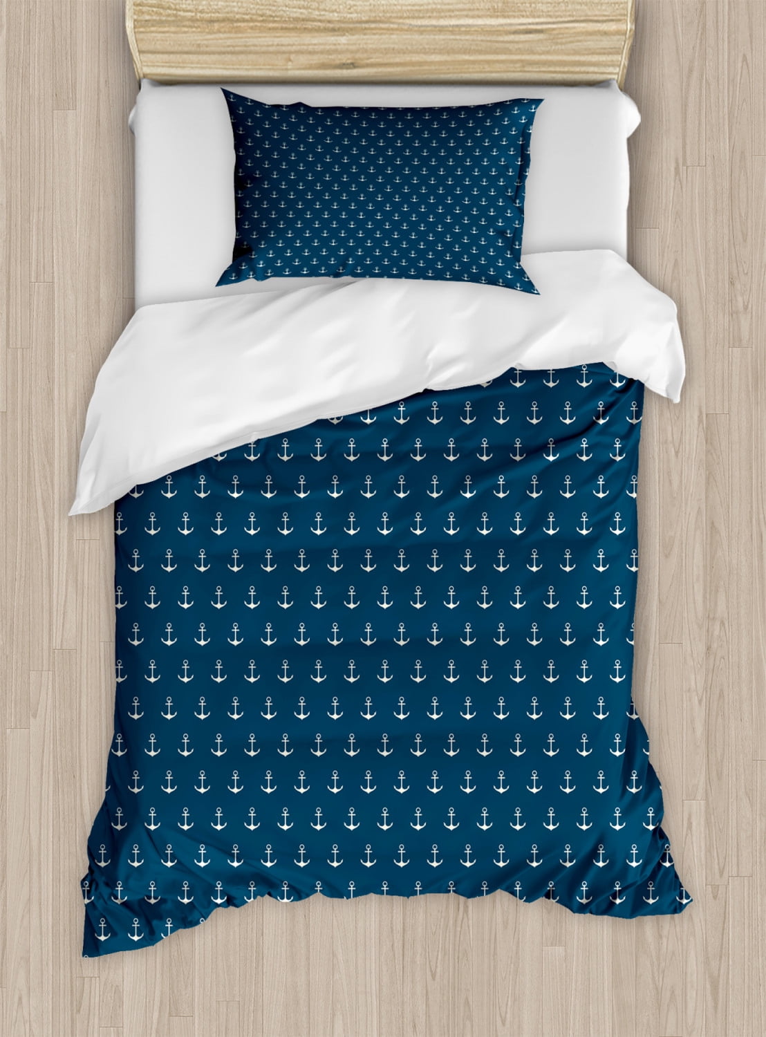 Anchor Duvet Cover Set Twin Size, Nautical Pattern with Classic Colors ...