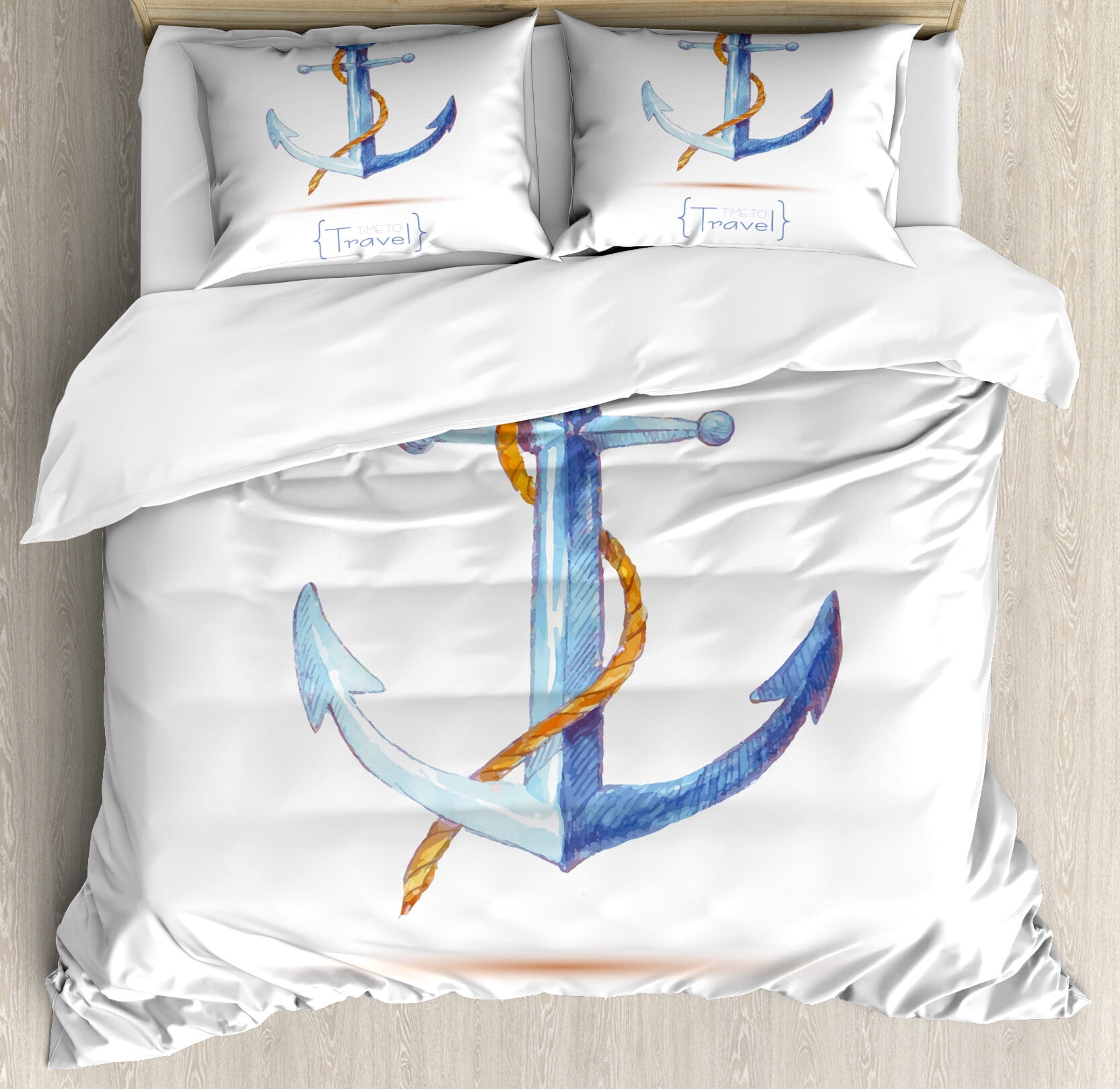 Anchor Duvet Cover Set, Watercolors Anchor and Time to Travel Classic ...