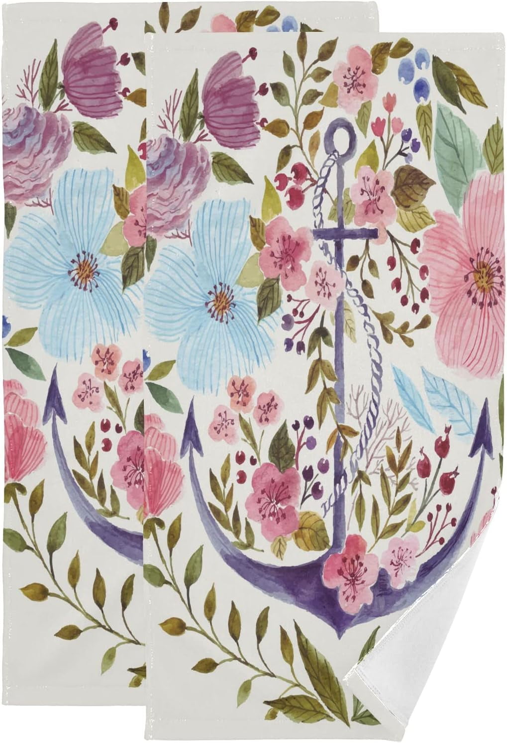 Anchor Floral Spring Hand Towels 2 PCS, Flowers Summer Nautical Kitchen ...