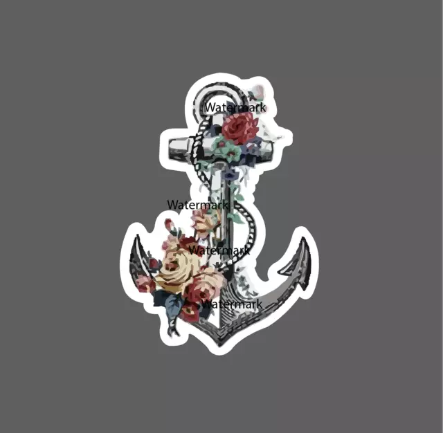 Anchor Floral Sticker Nautical Sailing Sticker Phone Decal Water Bottle ...
