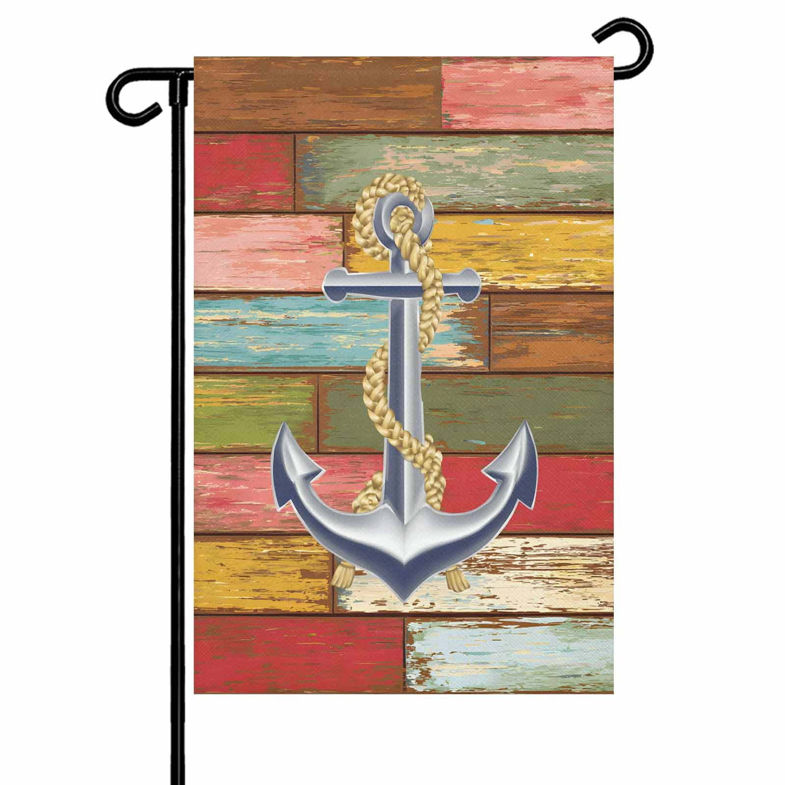 Anchor Garden Flag 12x18 Inch Rope Vintage Brown Green Wood Board ...