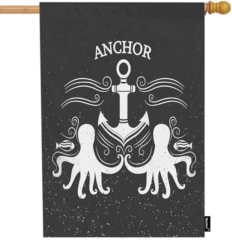 Anchor Garden Flag Nautical Sea Octopus Anchor Retro Marine Fish Wave ...