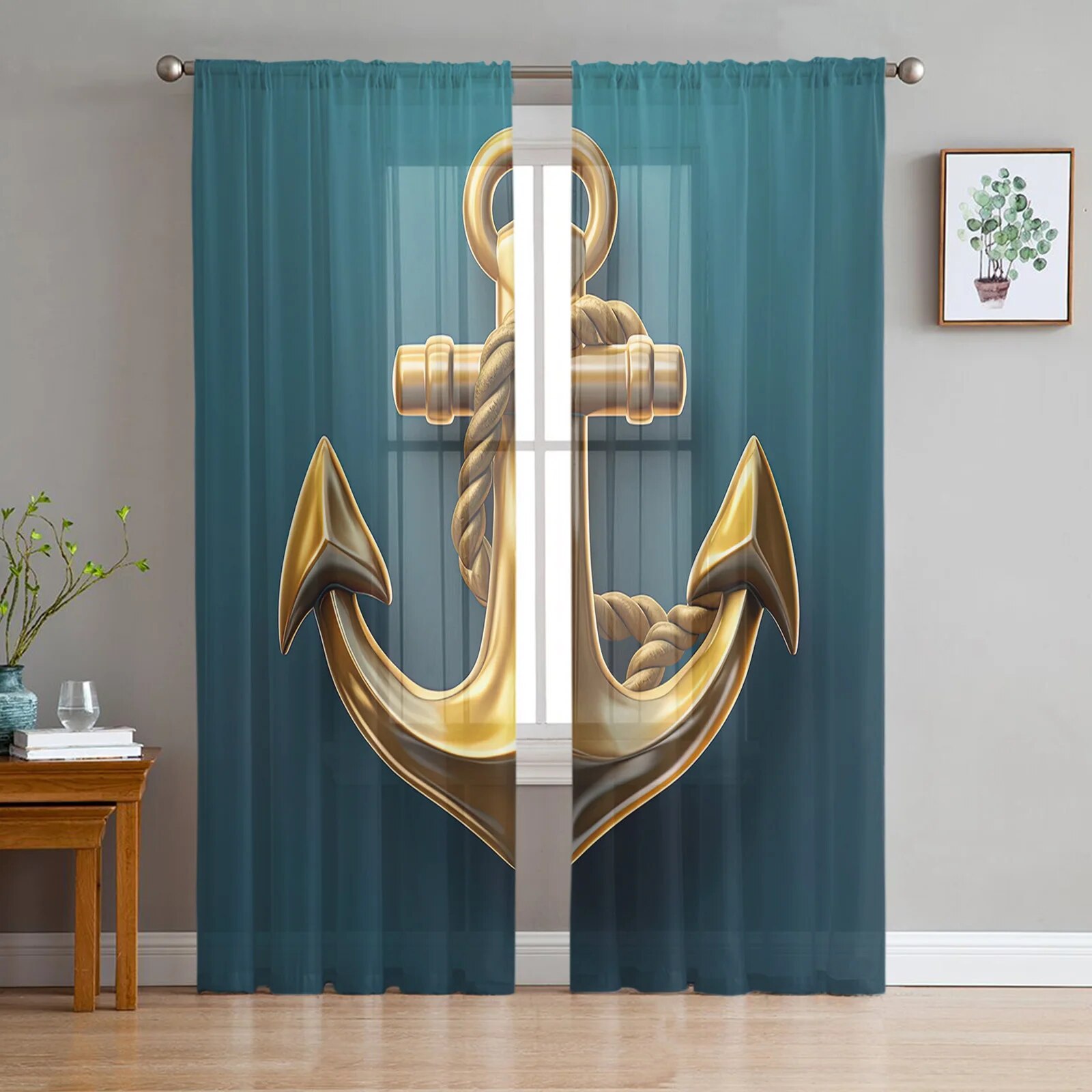 Anchor Gradient Sheer Voile Curtain for Living Room Bedroom Kitchen ...