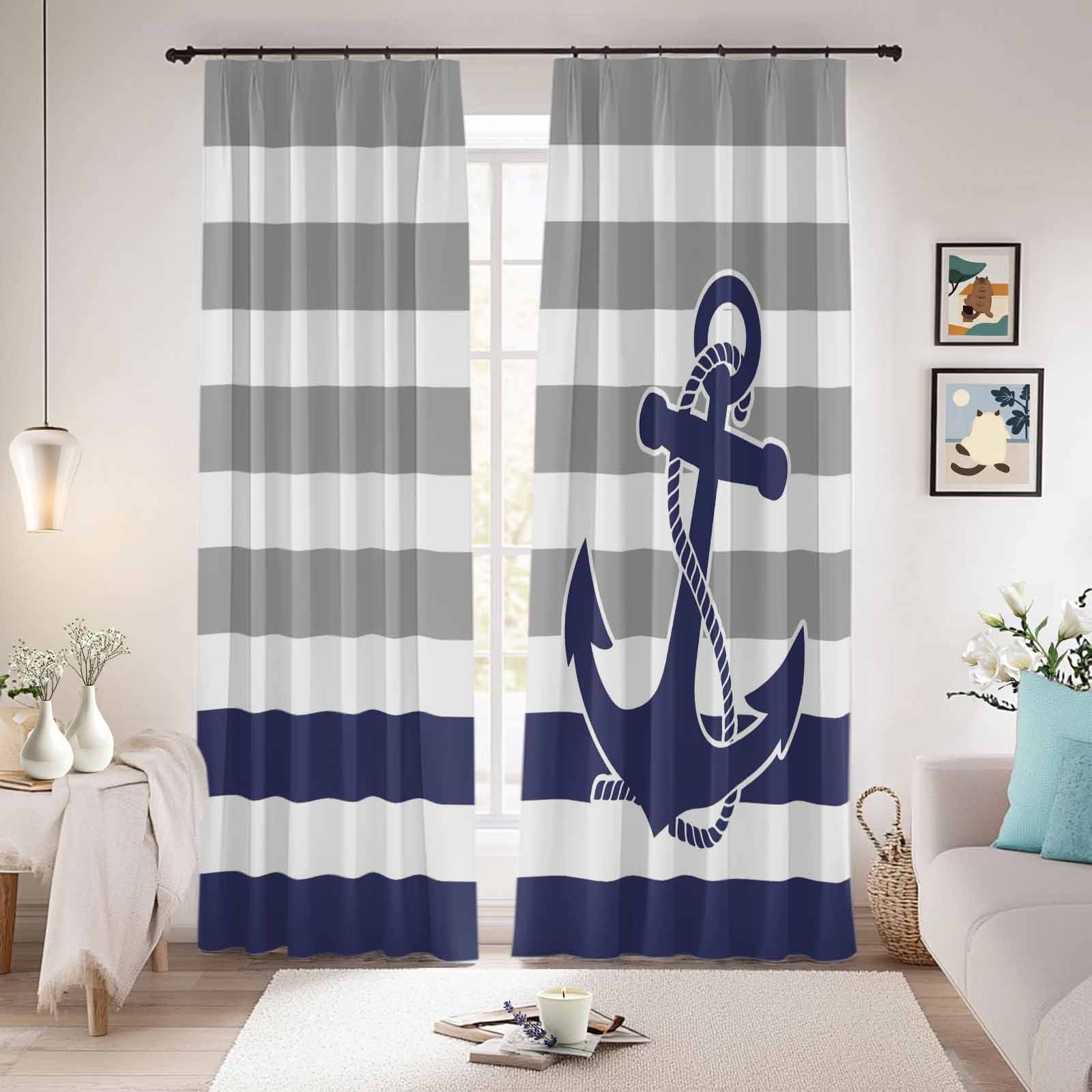 Anchor Gray Blackout Curtains for Bedroom/Living Room, Pinch Pleated ...