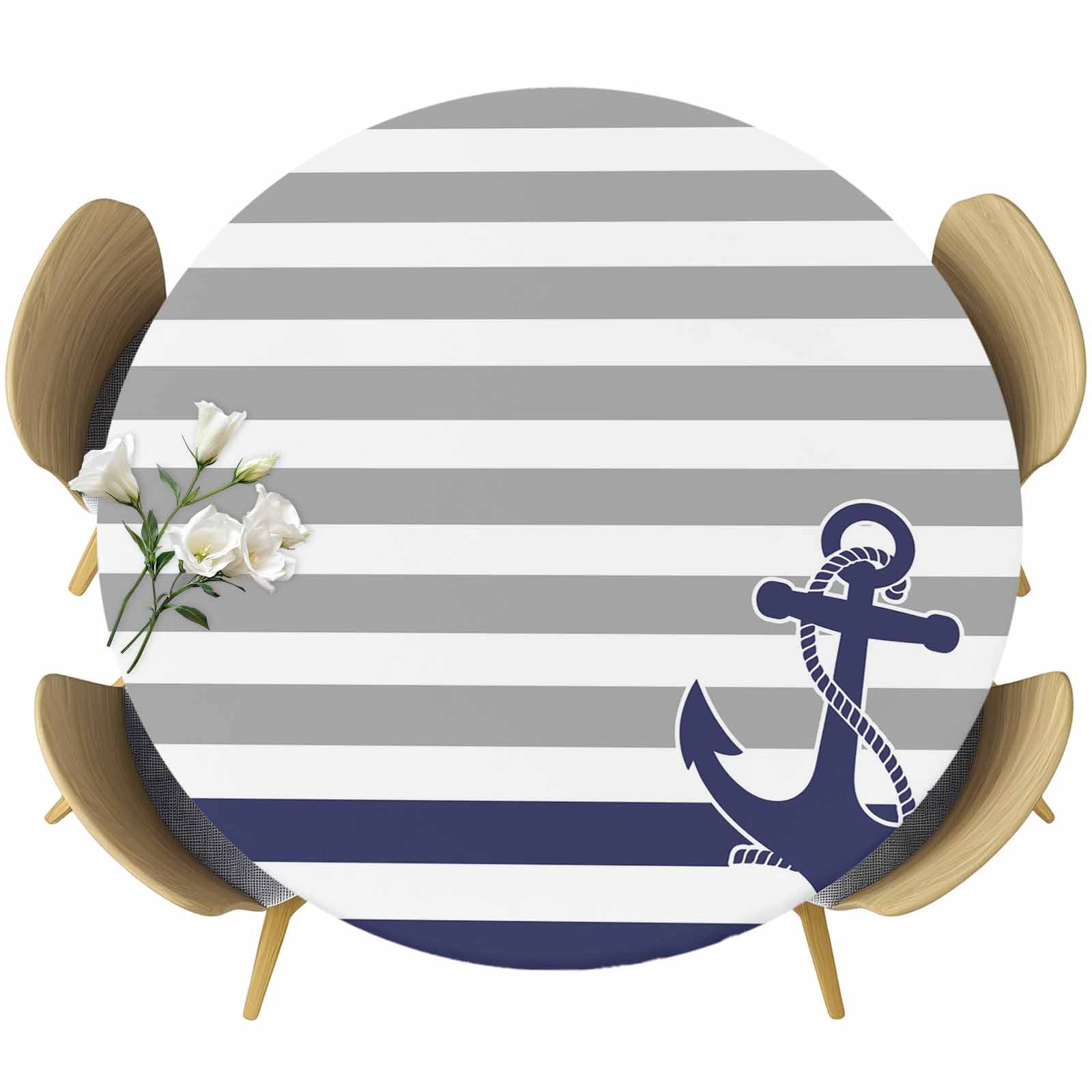 Anchor Gray Round Tablecloth 36-44 Inch Round Fitted Table Cloth with ...