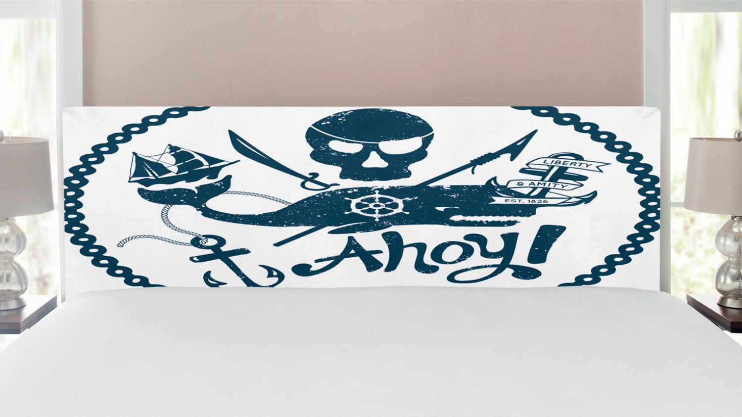 Anchor Headboard, Vintage Style Nautical Pirate Skull and Whale Design ...
