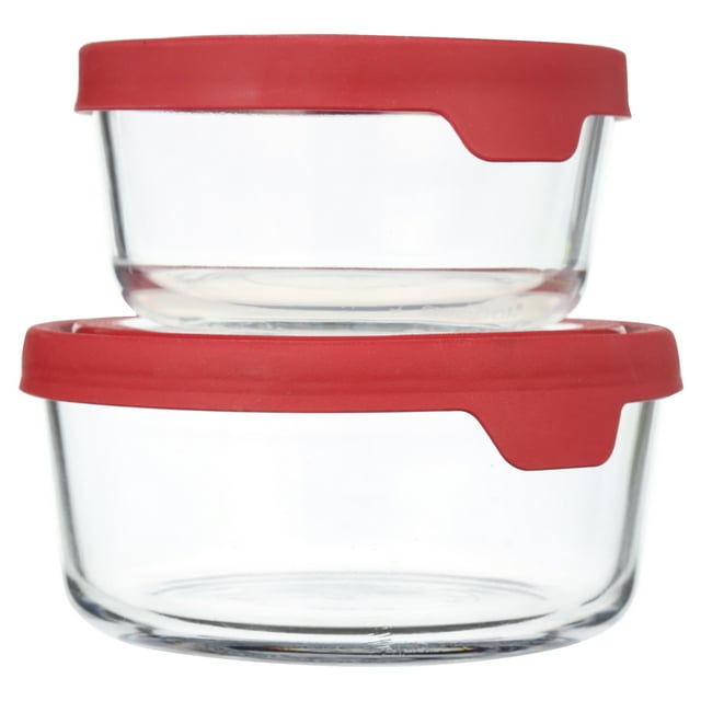 Anchor Hocking 4-Piece TrueSeal Food Storage Set with Red Lids, Set of ...