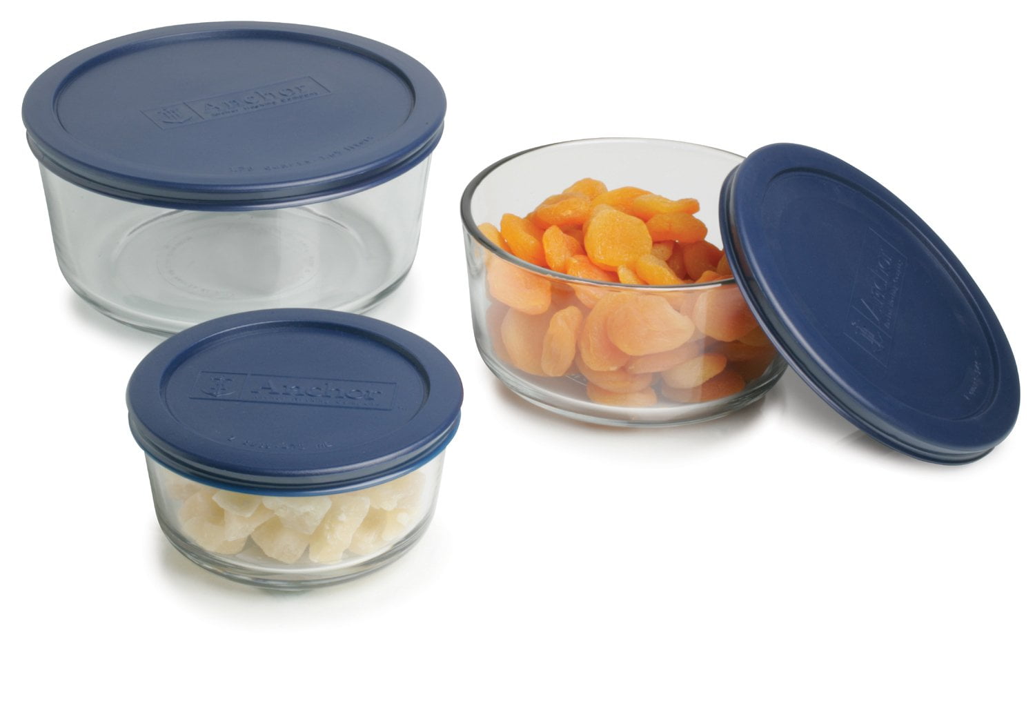 Anchor Hocking Classic Glass Food Storage Containers with Lids, Blue, 6 ...