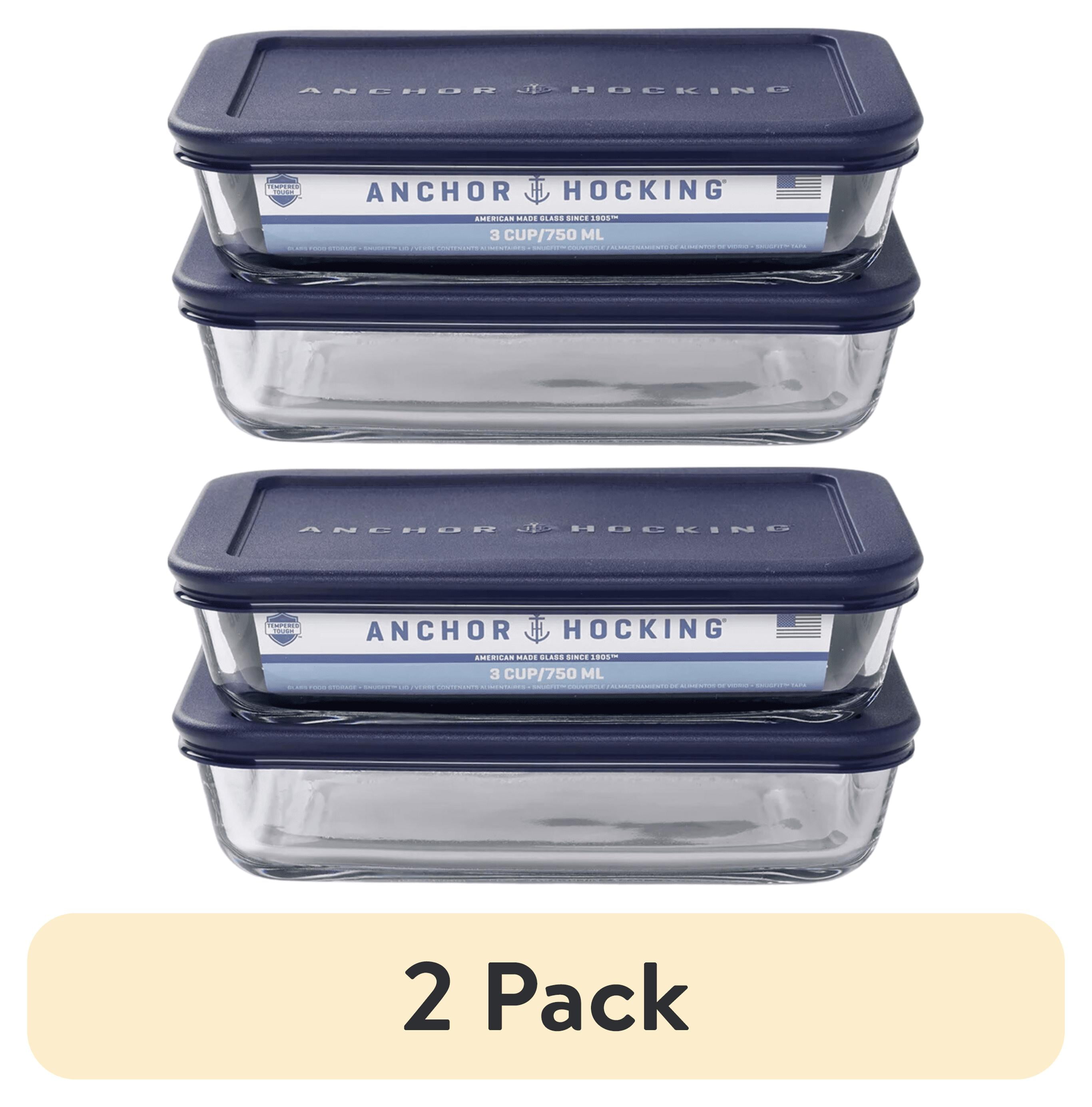 (2 pack) Anchor Hocking Glass Food Storage Containers with Lids, 3 Cup ...