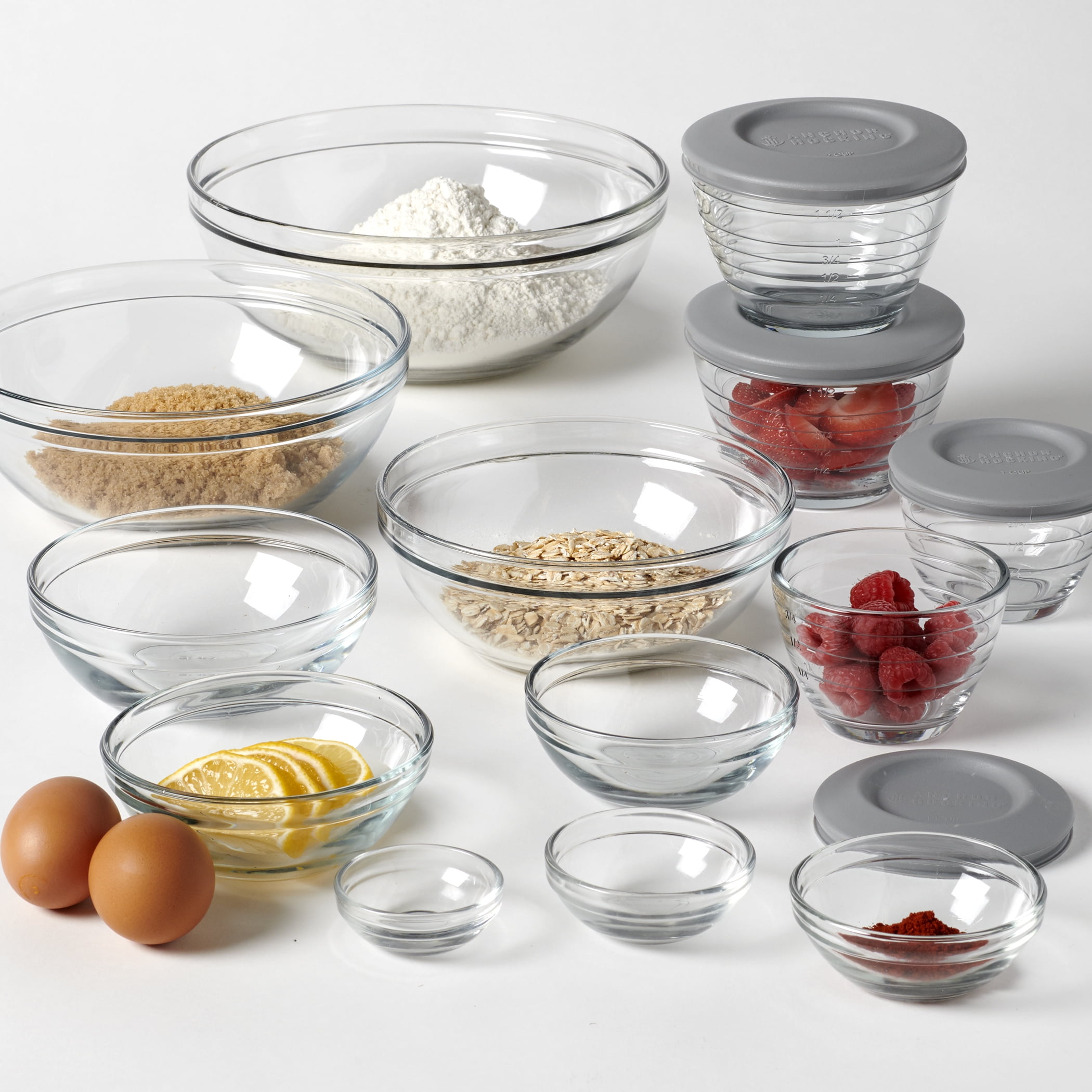 Anchor Hocking Glass Mixing Bowl & Prep Bowl Set with Lids, 17 Piece ...