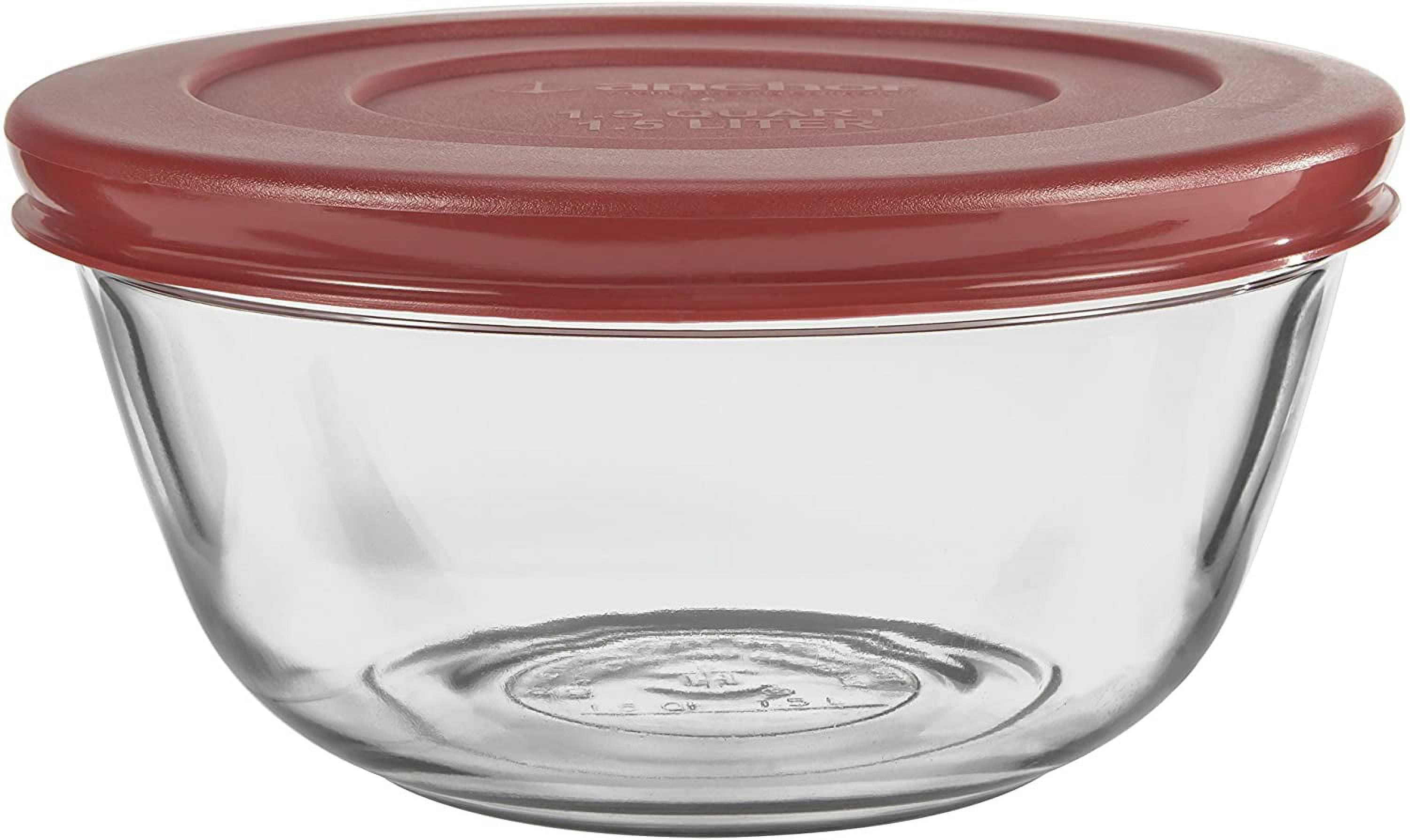 Anchor Hocking Glass Mixing Bowls with Lids, Cherry, 1.5 Quart (Set of ...