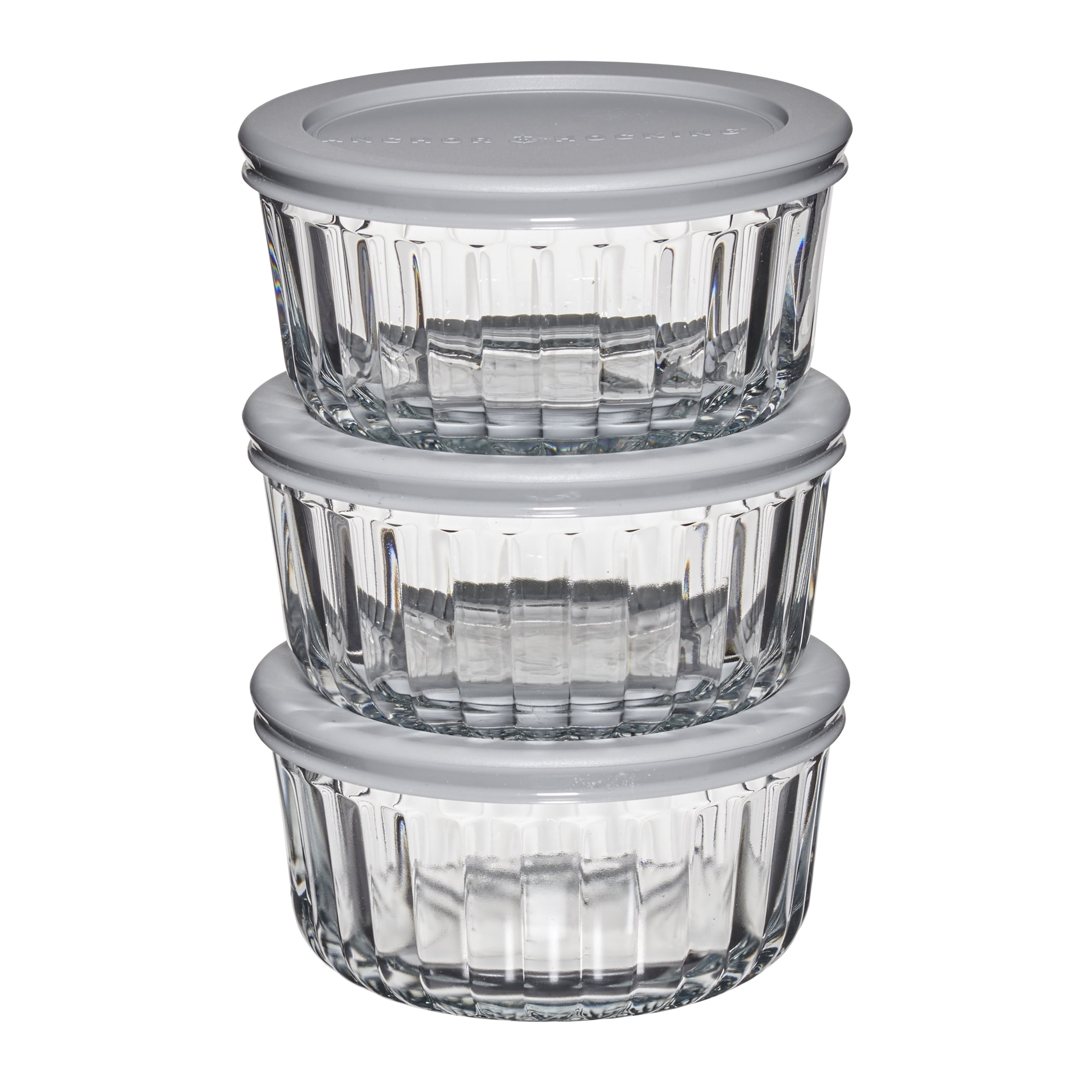 Anchor Hocking Sculpted Glass Food Storage Container with Lids, 2 Cup ...