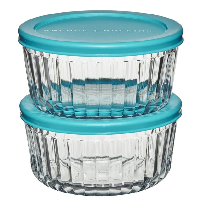 Anchor Hocking Sculpted Glass Food Storage Container with Lids, 4 Cup ...