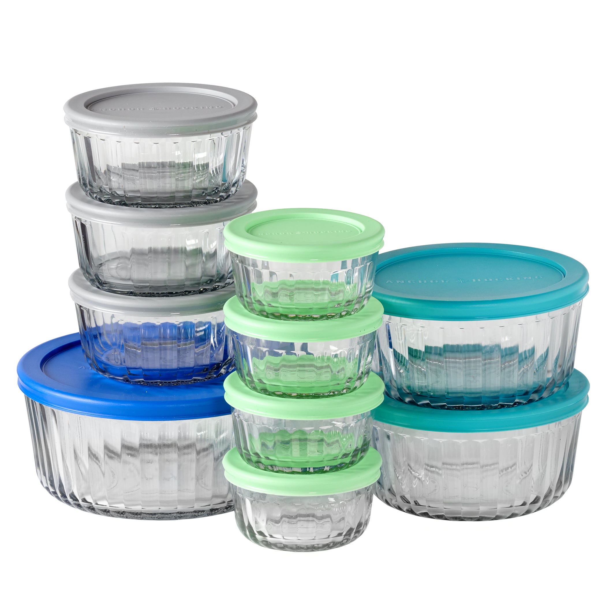 Anchor Hocking Sculpted Glass Food Storage Containers with Lids, 20 ...