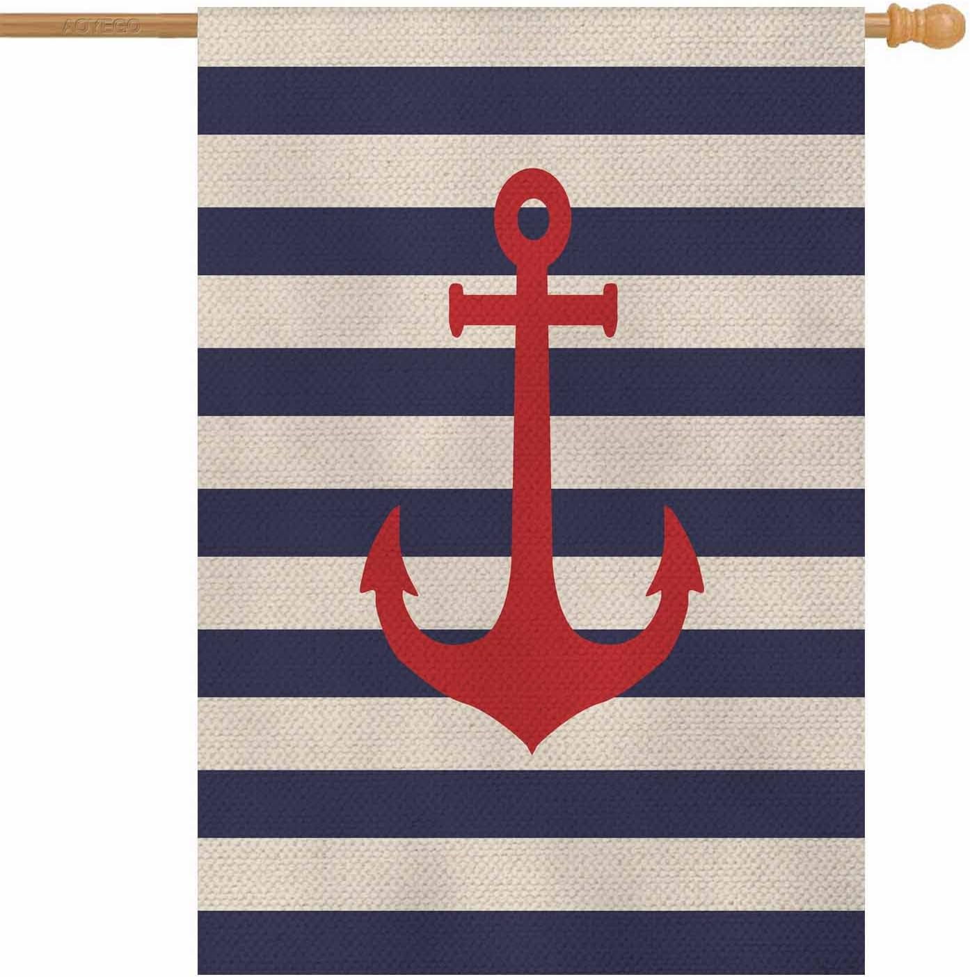 Anchor House Flag Vertical Double Sided Burlap Striped Marine Vector ...