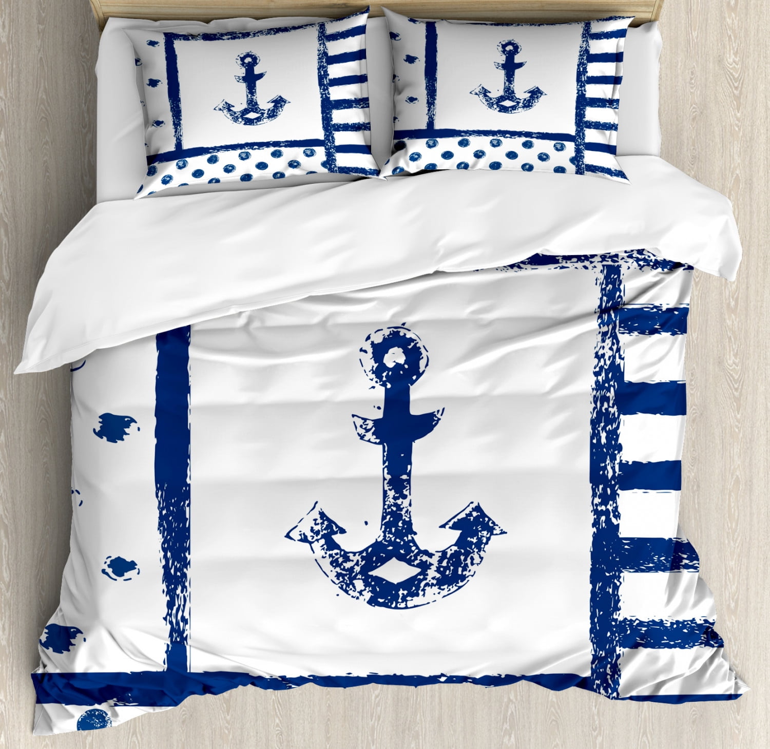 Anchor King Size Duvet Cover Set, Grunge Murky Boat Anchor Silhouette ...