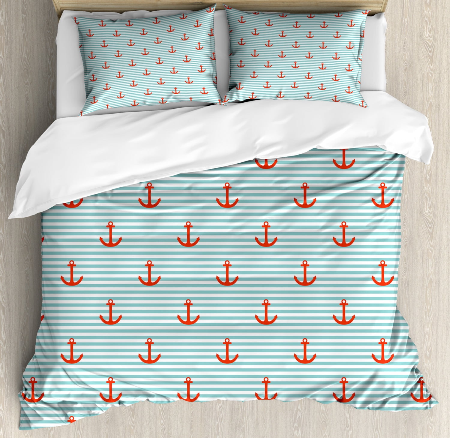 Anchor King Size Duvet Cover Set, Pastel Stripes Background with ...