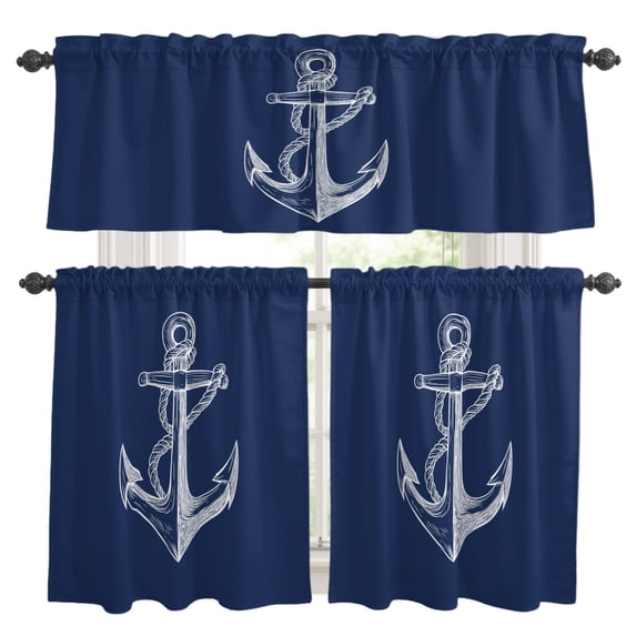 Anchor Kitchen Curtains Set for Windows, Nautical Knot Curtains Valance ...