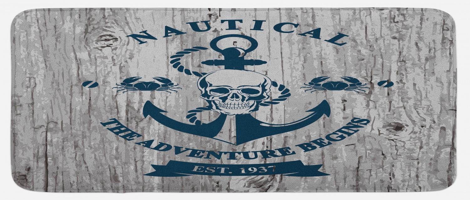 Anchor Kitchen Mat, Art Skull Rope Nautical the Adventure Begins ...