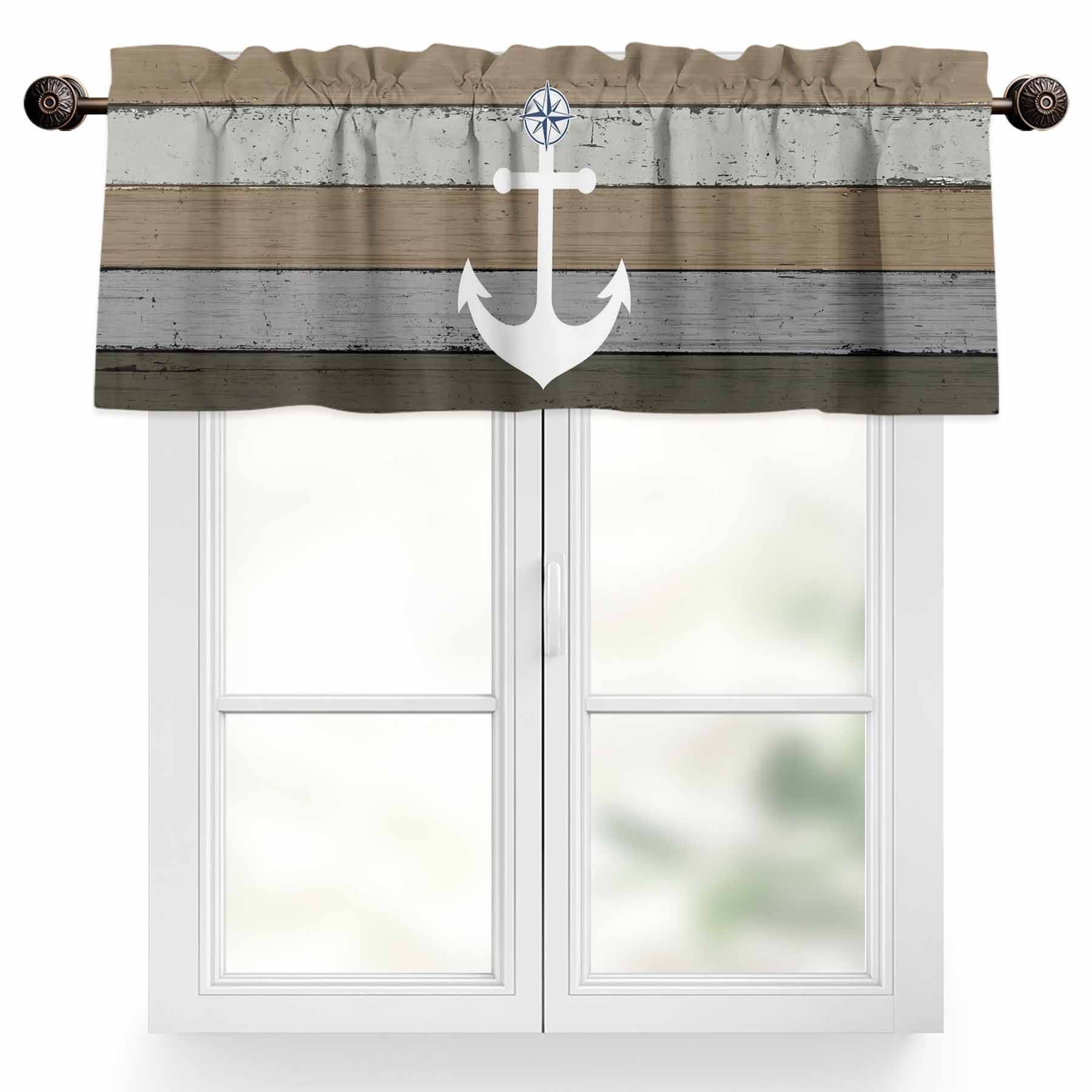 Anchor Kitchen Valances for Windows Farmhouse Gray Brown Retro Wood ...