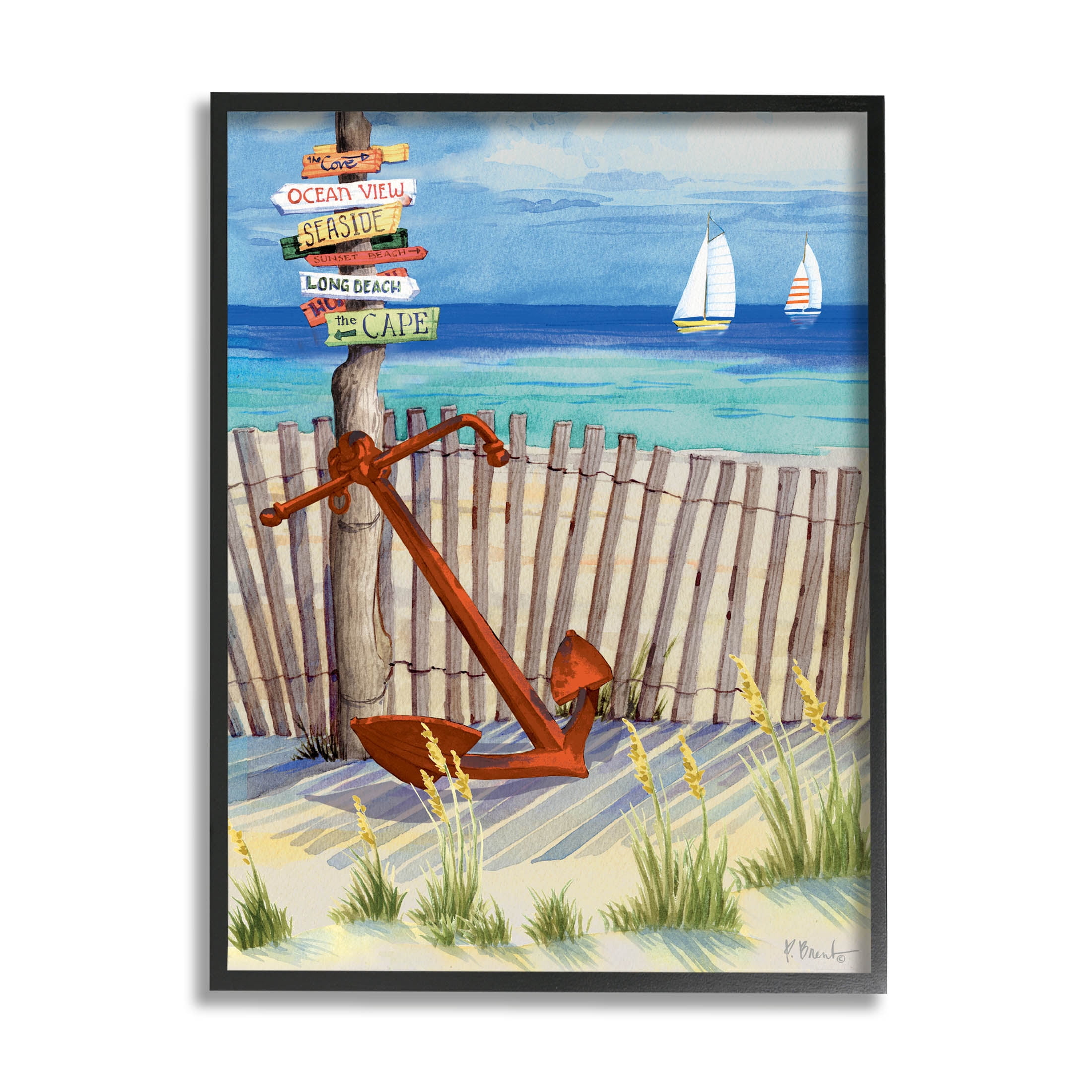 Stupell Anchor Beach Directions Coastal Painting Nautical Art Print ...