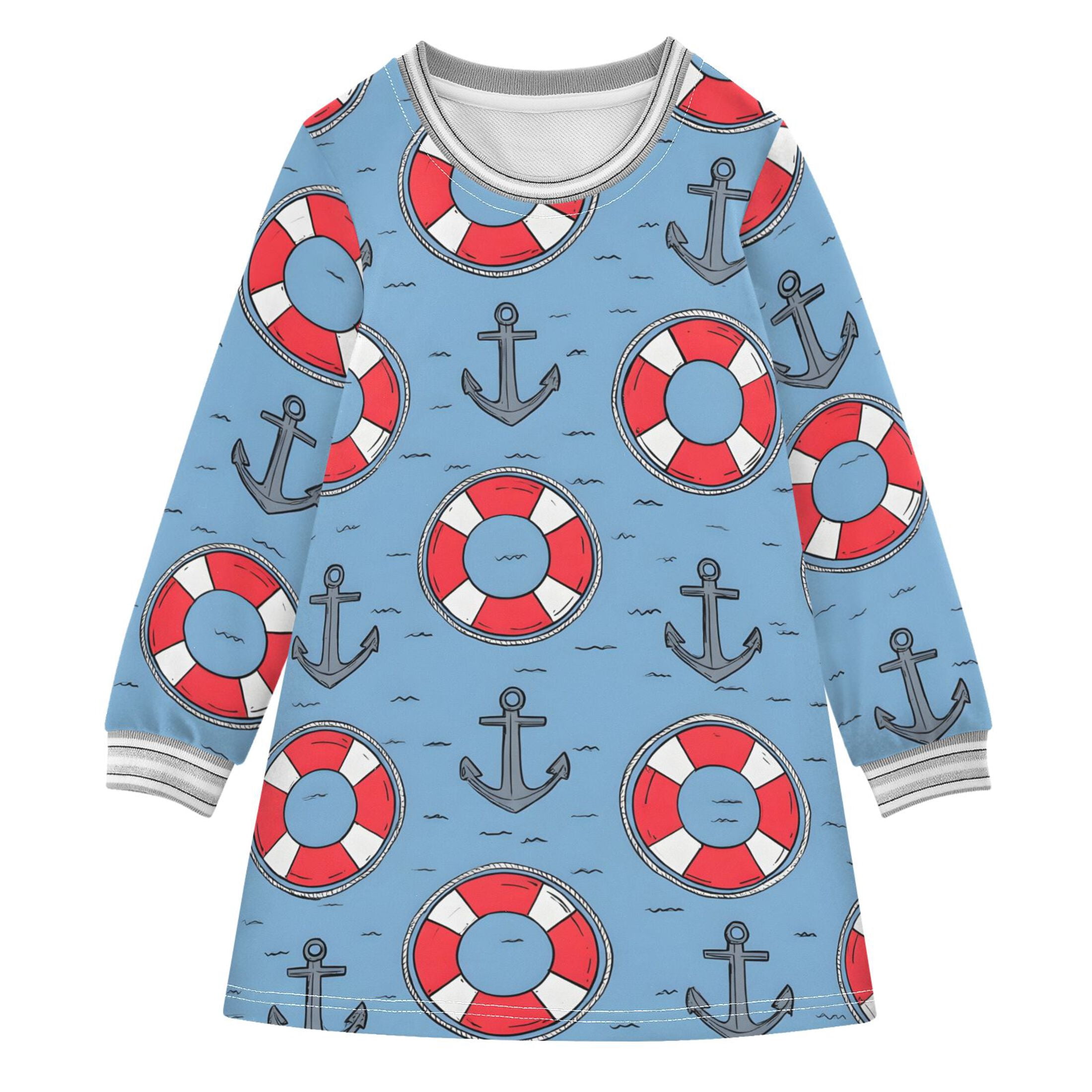 Anchor Life Buoy Pattern Girls'long-sleeved dress Thickened A-dress ...