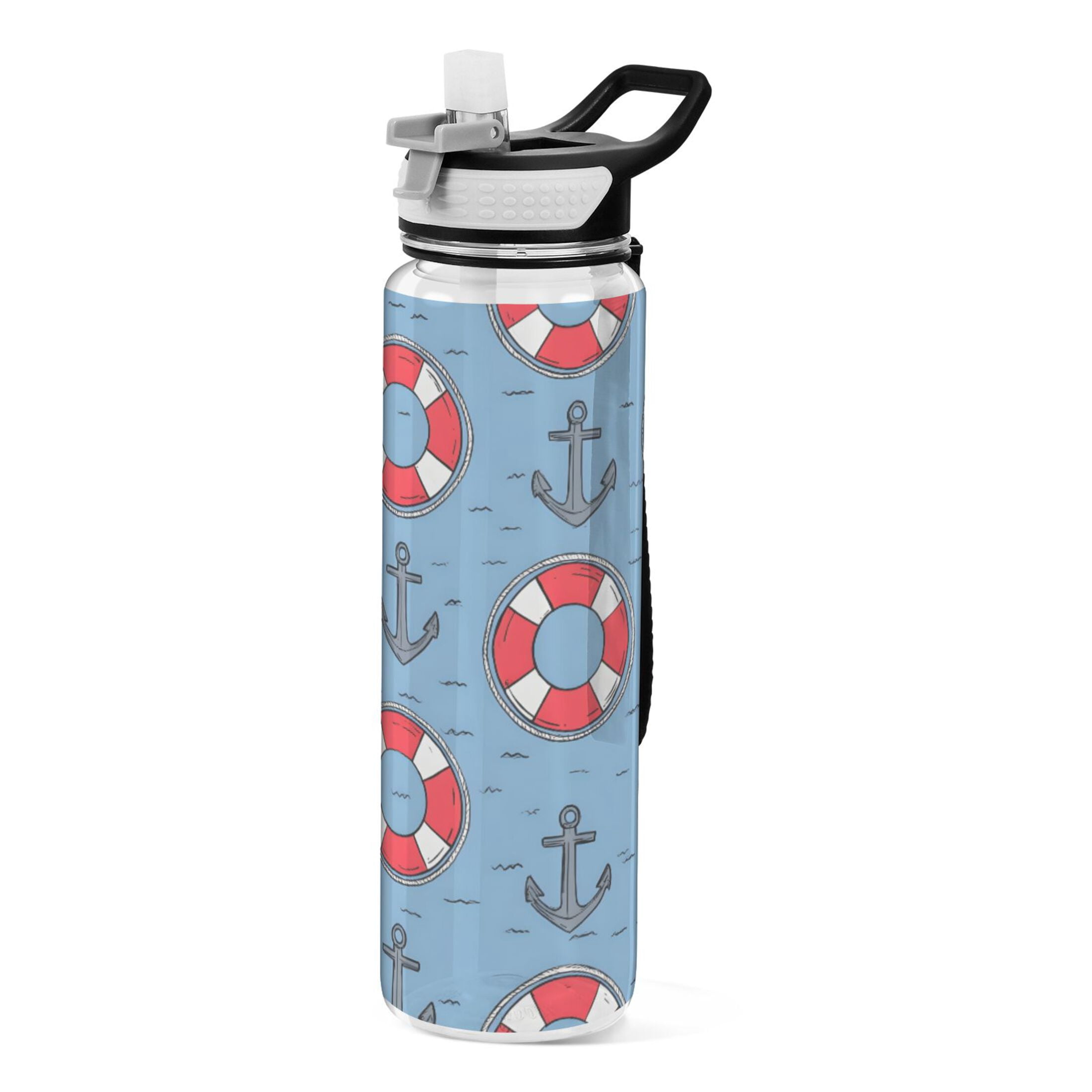 Anchor Life Buoy Pattern Sport Water Bottle Tritan with Straw 1000ml ...