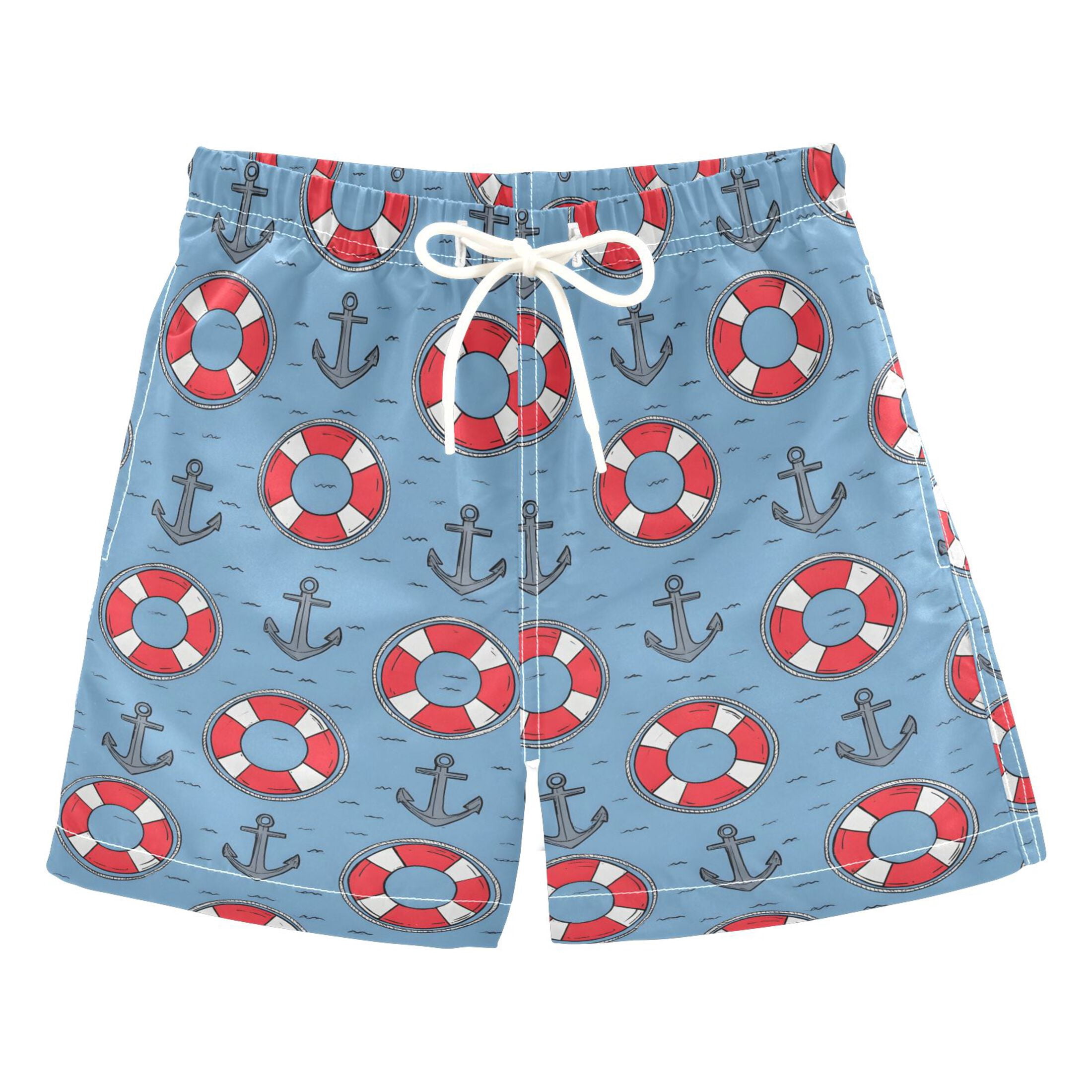Anchor Life Buoy Pattern Swim Trunks Quick Dry Beach Pool Board Shorts ...