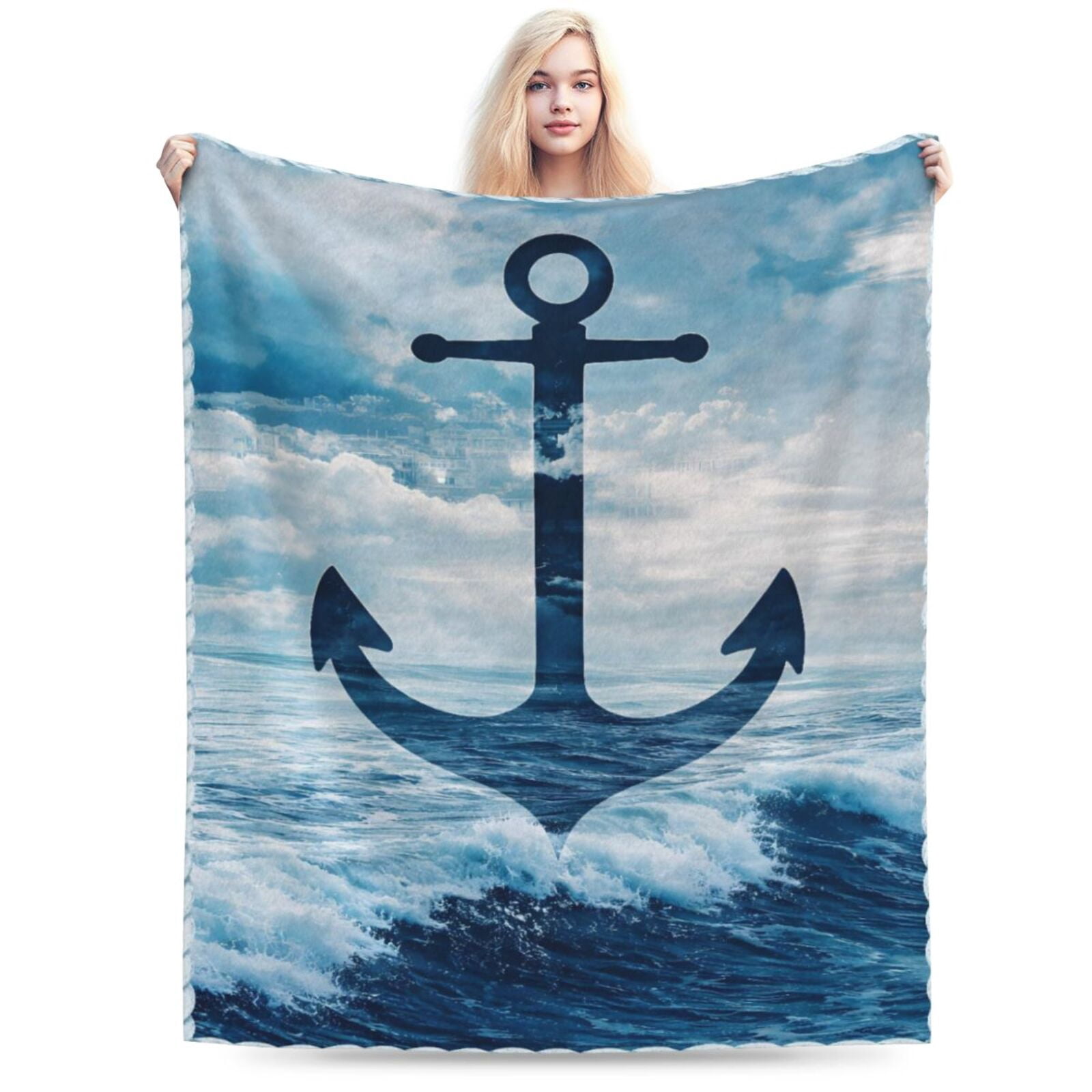 Anchor Nautical Blanket Gifts for Men Dad Husband Women Adults Navy Sea ...