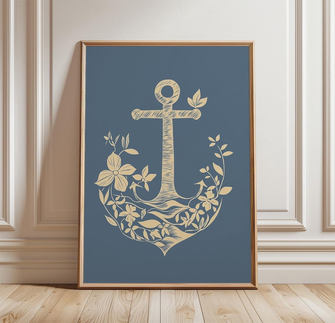 Anchor Nautical Botanical Coastal Blue Minimal Illustration Marine ...