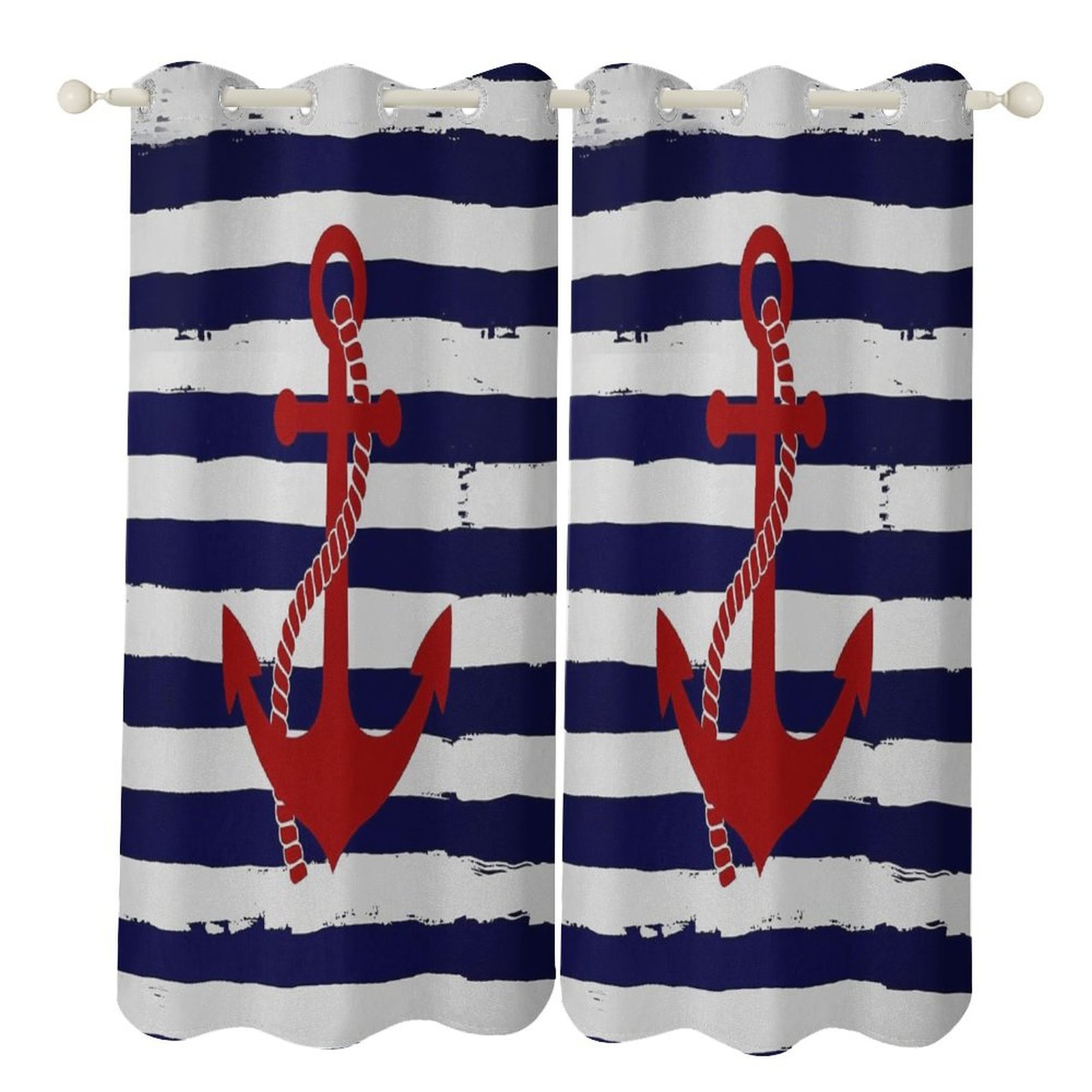 Anchor Nautical Steamboat Window Blackout Curtain 3d Printed Blackout ...