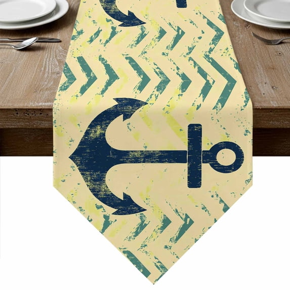Anchor Nautical Table Runner Linen Burlap Table Runner 70 Inches Long ...