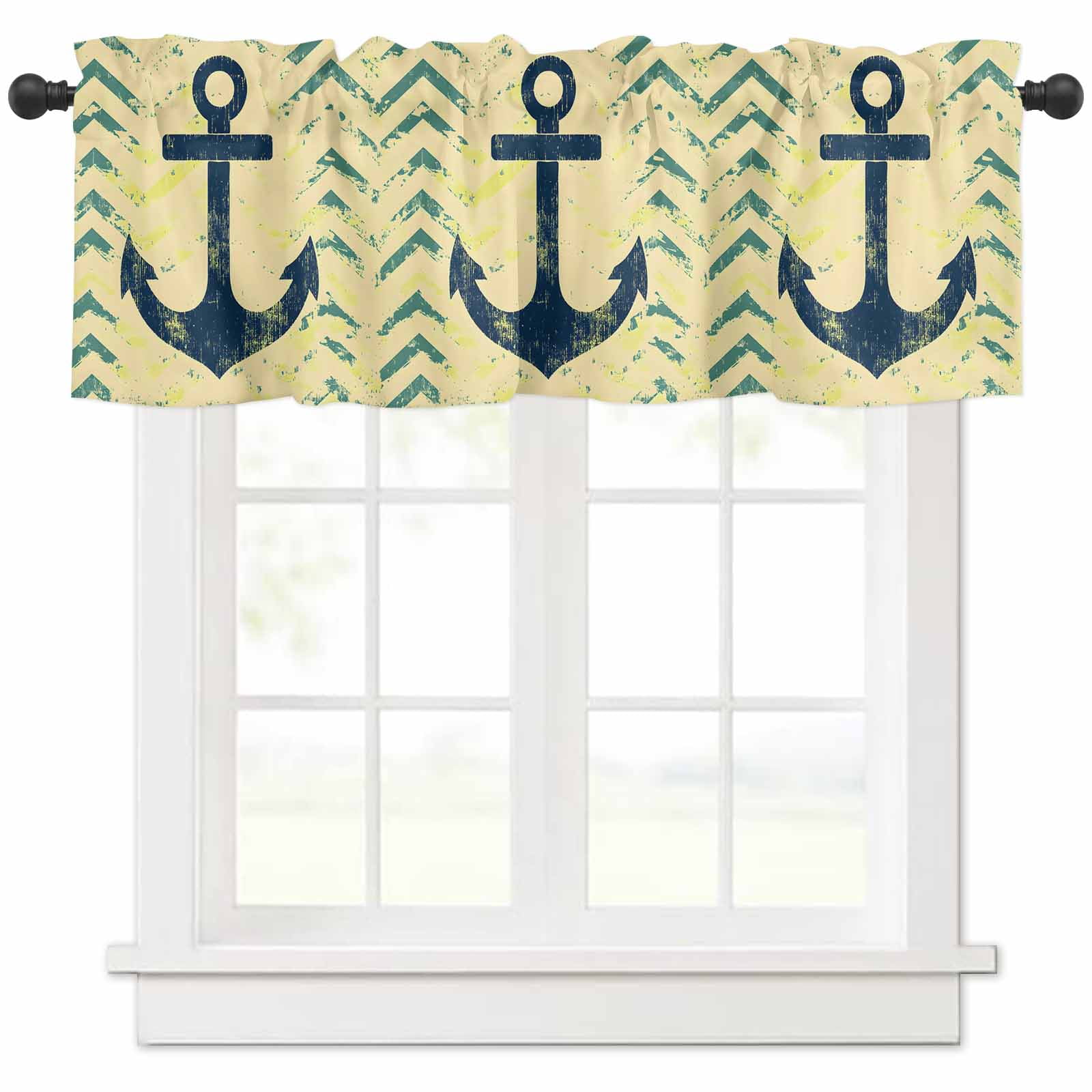 Anchor Nautical Valances for Windows Farmhouse Kitchen Curtains ...