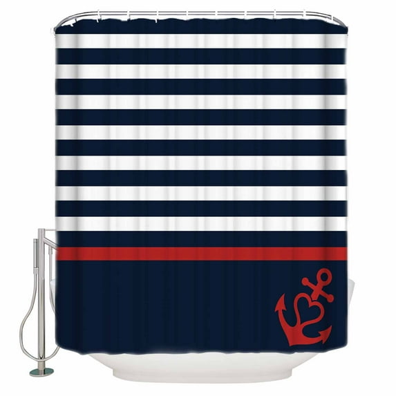 Anchor Navy Blue Bathroom Shower Curtains with 12 Hooks Polyester ...