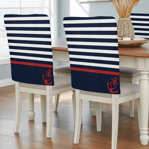Anchor Navy Blue Chair Back Covers, Red Nautical White Geometric ...